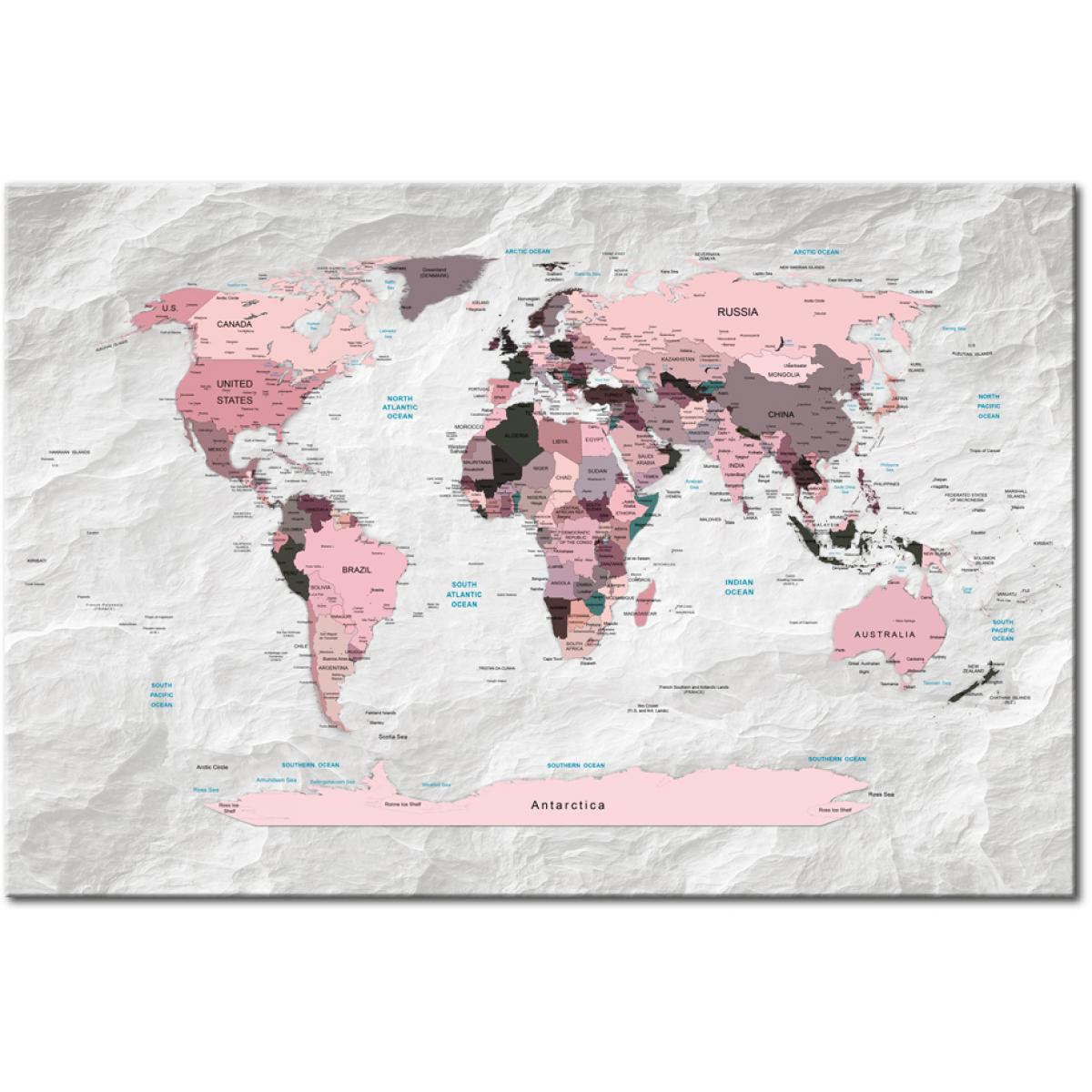 East Urban Home World Map: Pink Continents - Wrapped Canvas Print ...