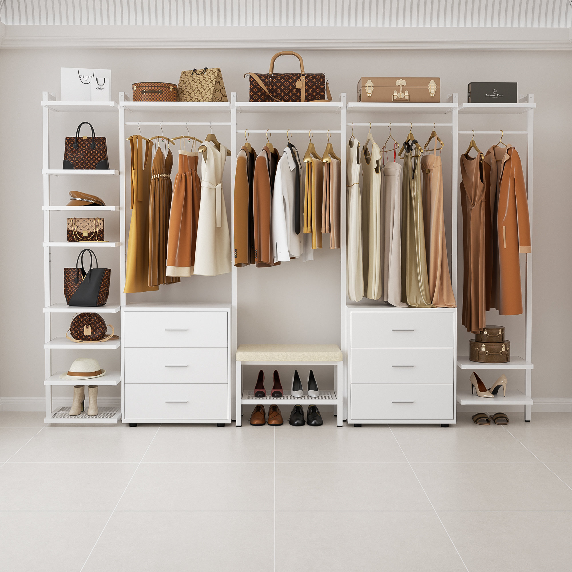 Latitude Run® Walk in Closet System with 6 Closet Drawers & Reviews ...