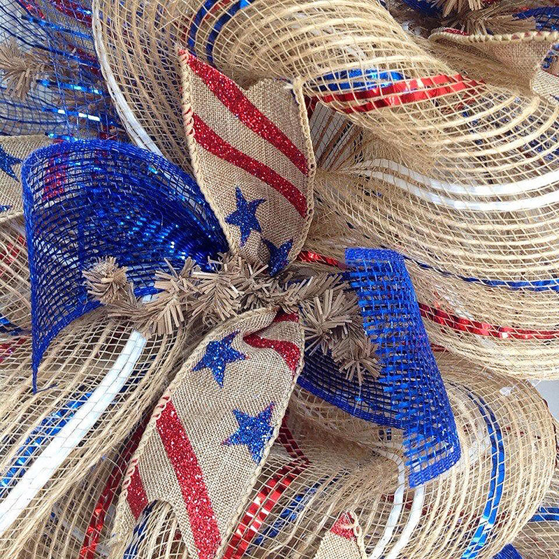 The Holiday Aisle® Patriotic Striped Burlap Red and Blue Wreath | Wayfair
