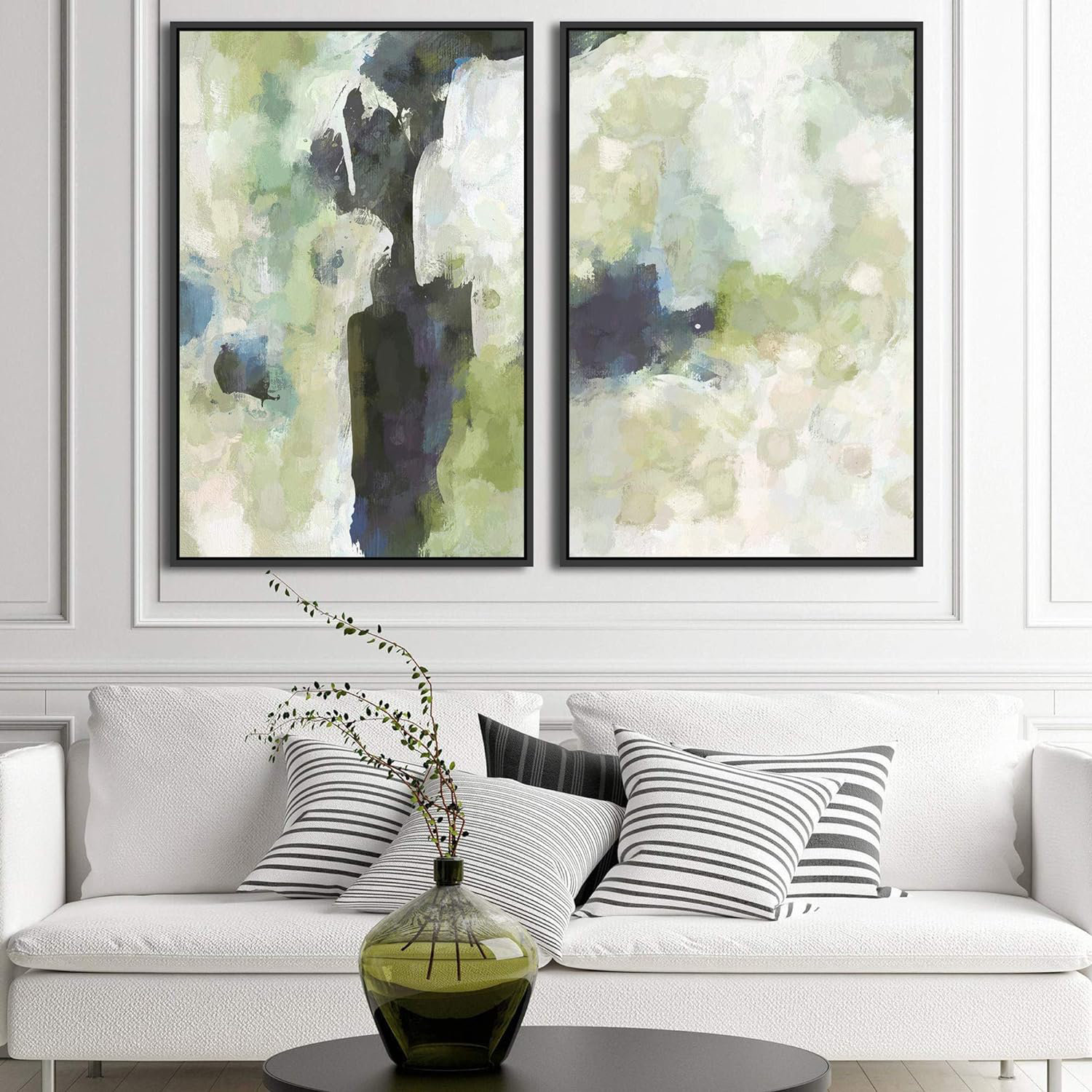 wall26 " Blue Jungle Leaves On Pink And Green Color Waves " 2 - Pieces ...