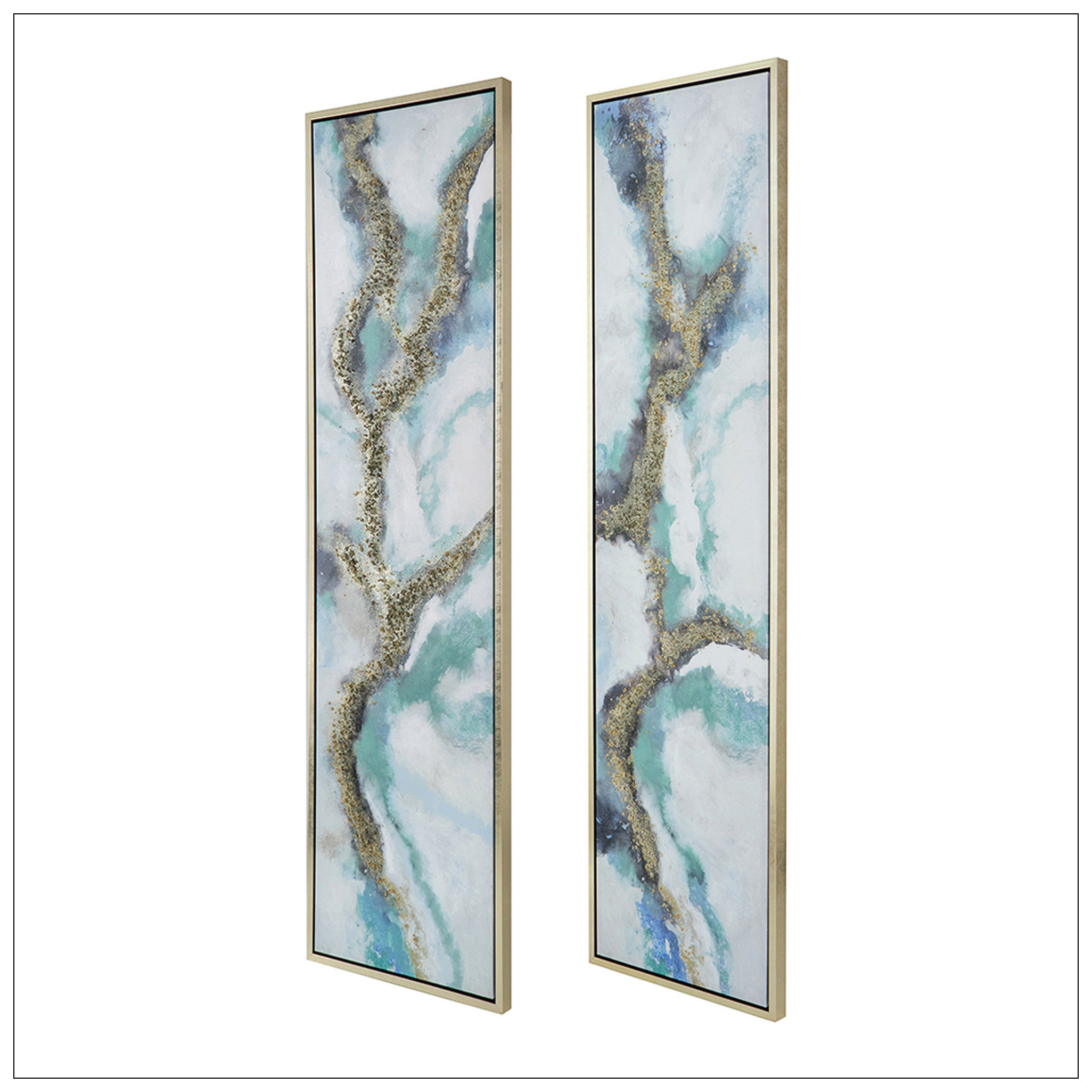 REDmintss Set Of 2 Elongated Modern Abstract Oil Painting,, Rectangle ...