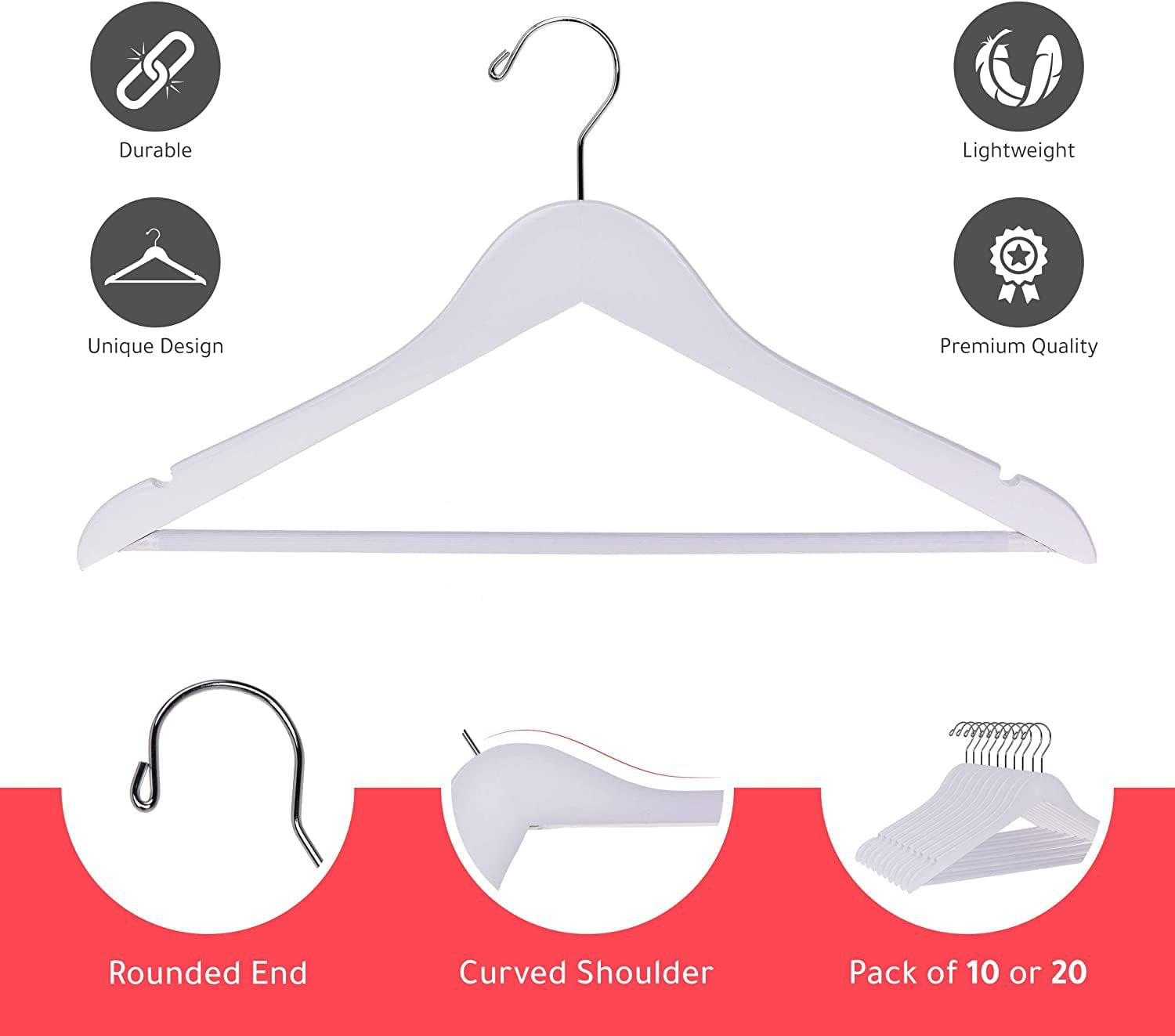 Rebrilliant Slightly Curved White Wooden Hangers 90-Pack, Chrome Hooks ...