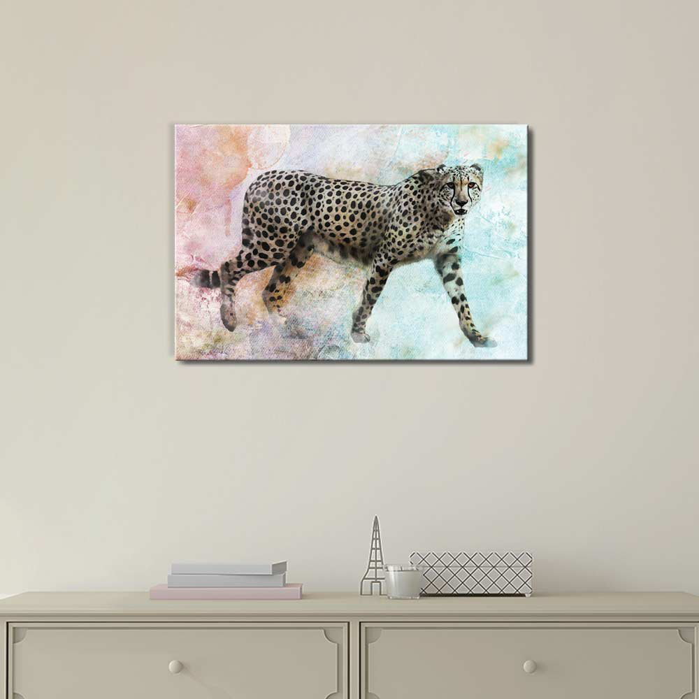 IDEA4WALL Animals WaterColored Leaopard On A Vintage On Canvas Print ...