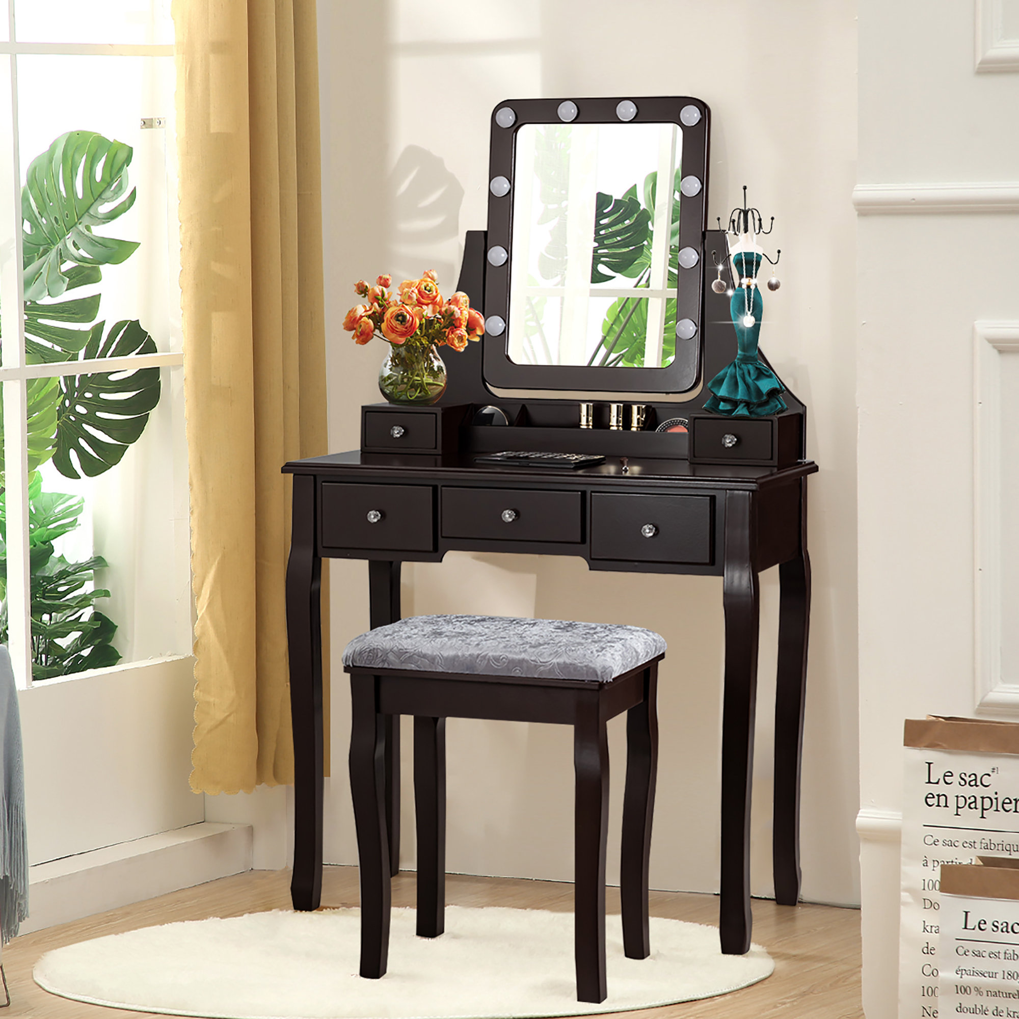 Three Posts™ Aycock Vanity Set with Stool and Mirror & Reviews | Wayfair
