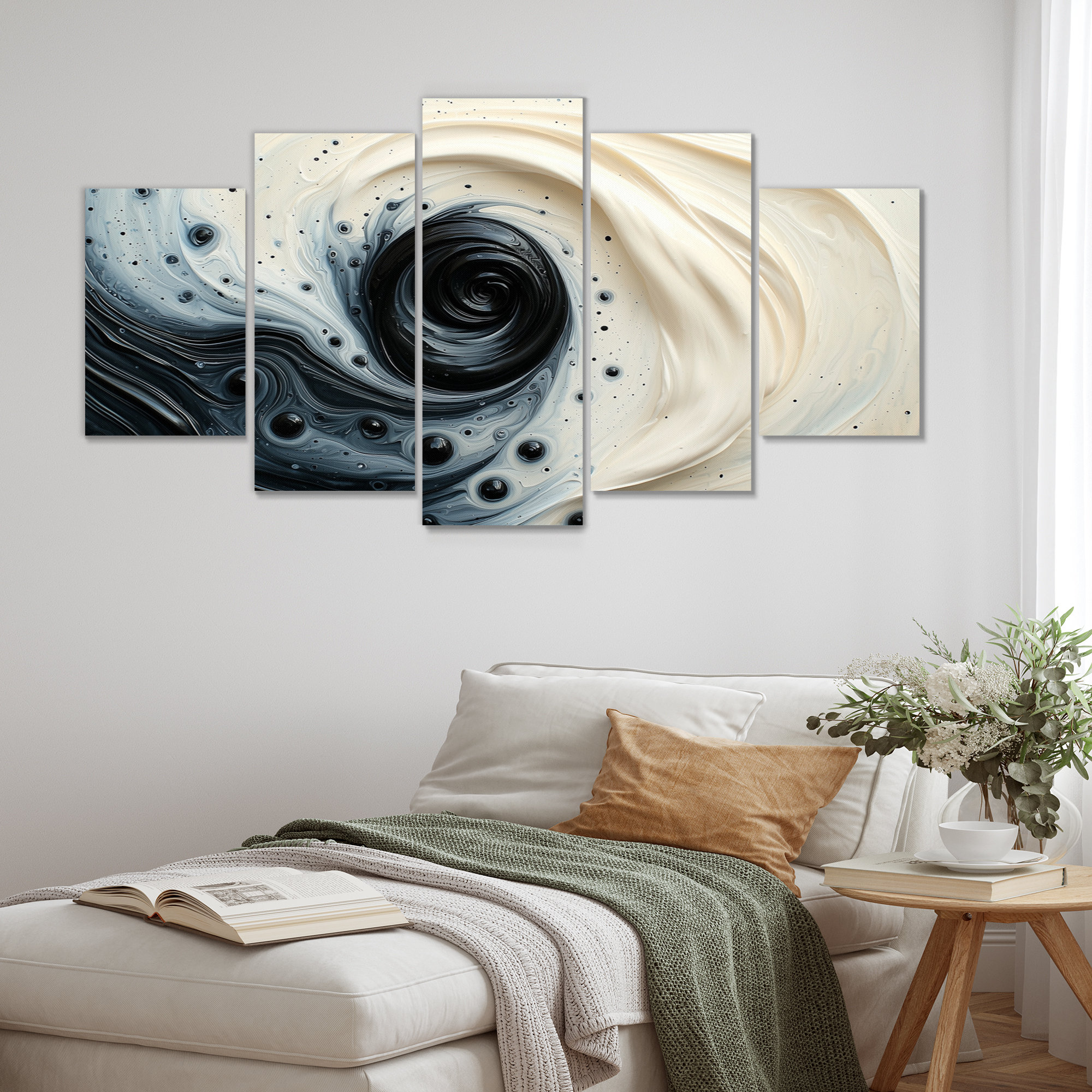 Ivy Bronx Black And White Spiral Rhythmic Ink River III - Drip Painting ...