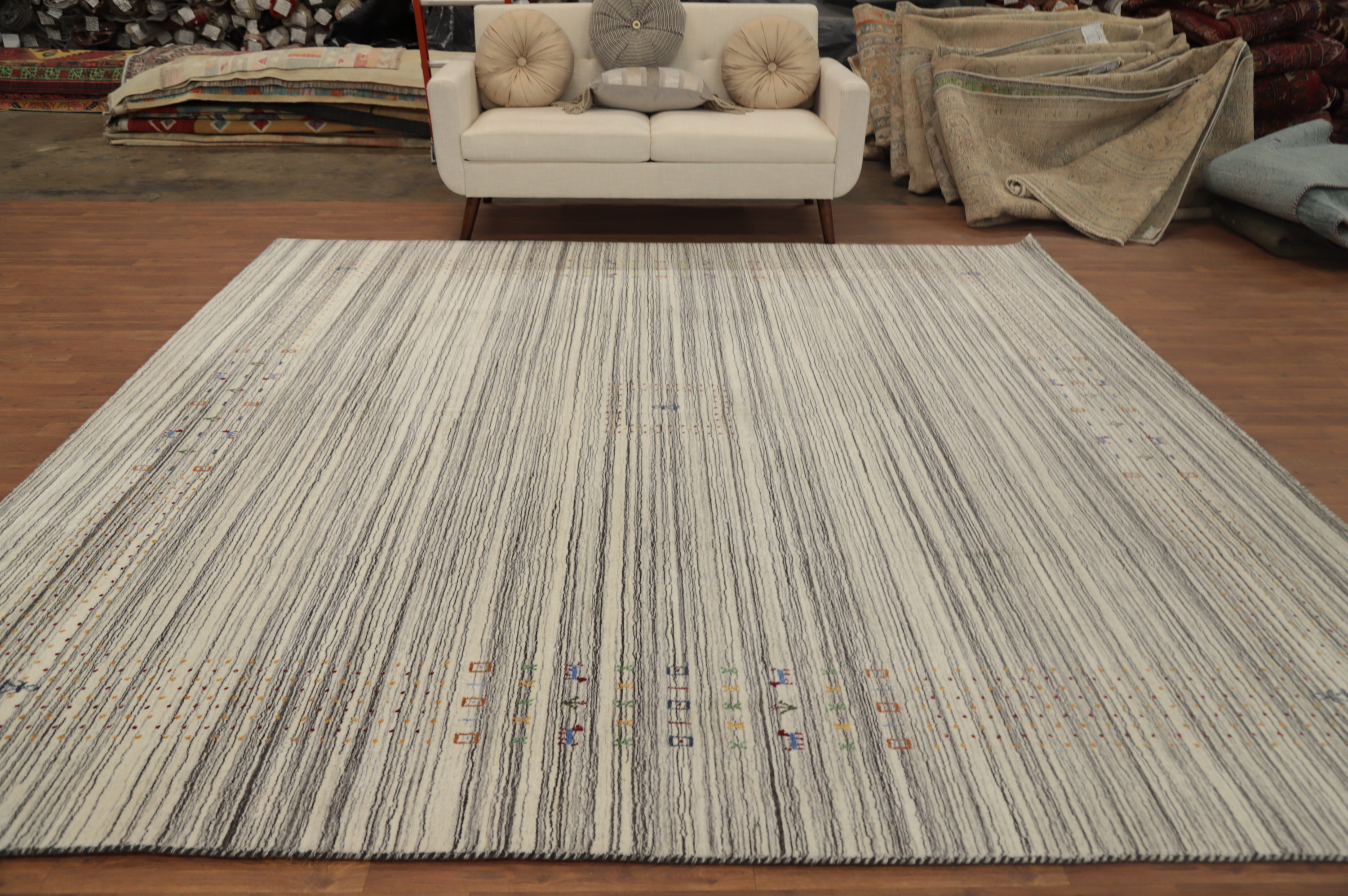 Isabelline Neutral Toned Gabbeh Style Area Rug 10x10 with Artistic ...