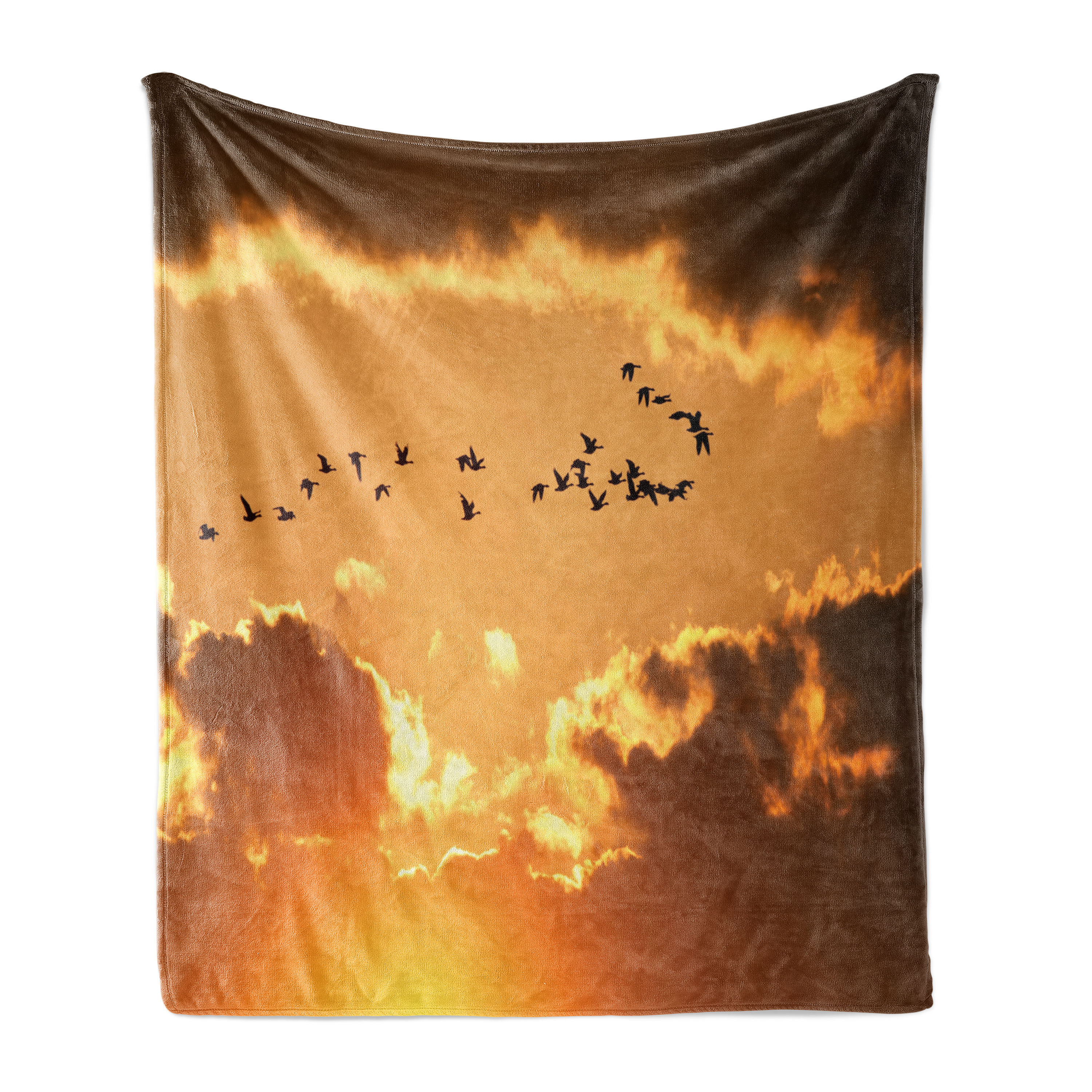 Ambesonne Bird Fleece Throw Blanket Flyingt Sunset Freedom Brown Yellow ...
