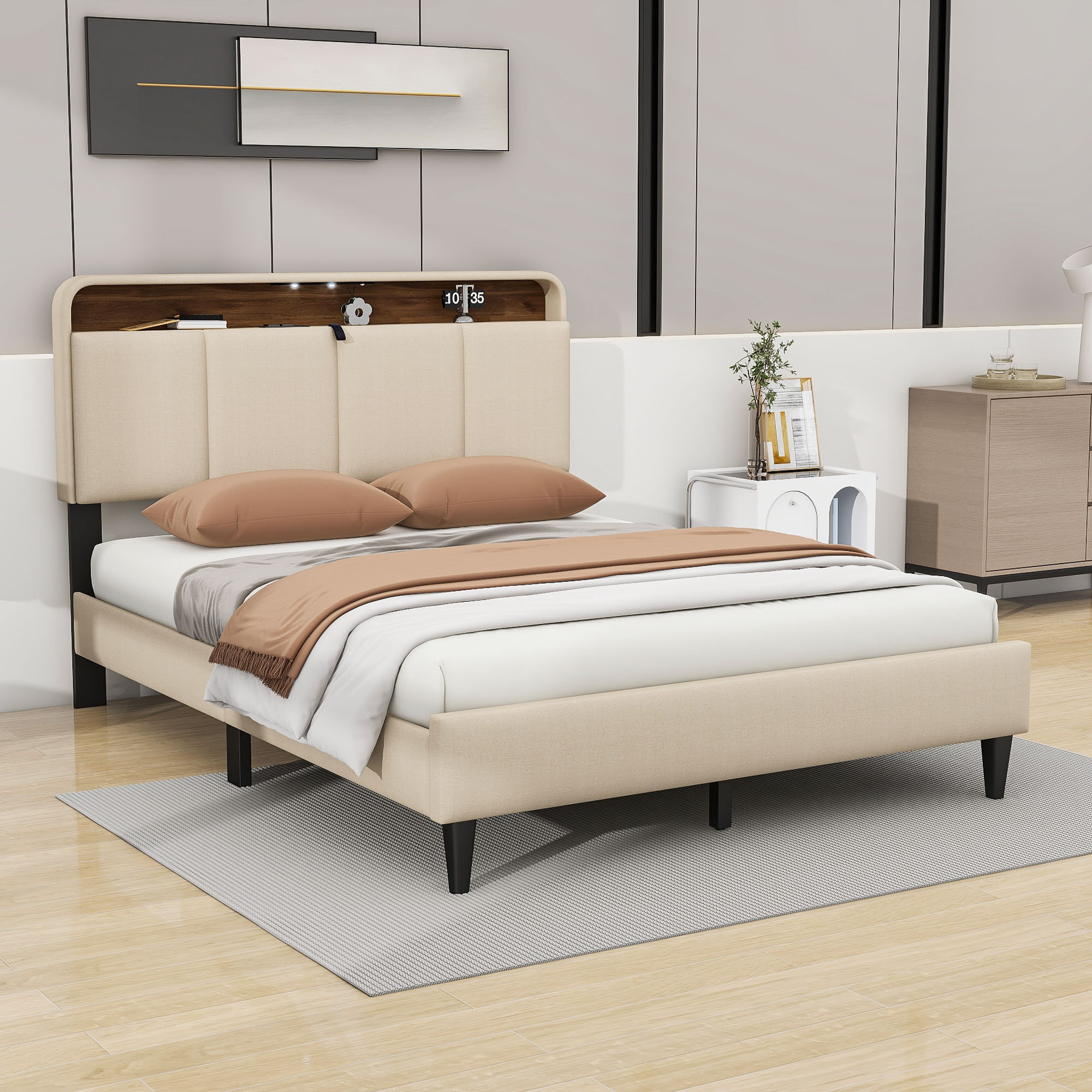 Latitude Run® Sadae Linen Upholstered Platform Bed with Storage ...