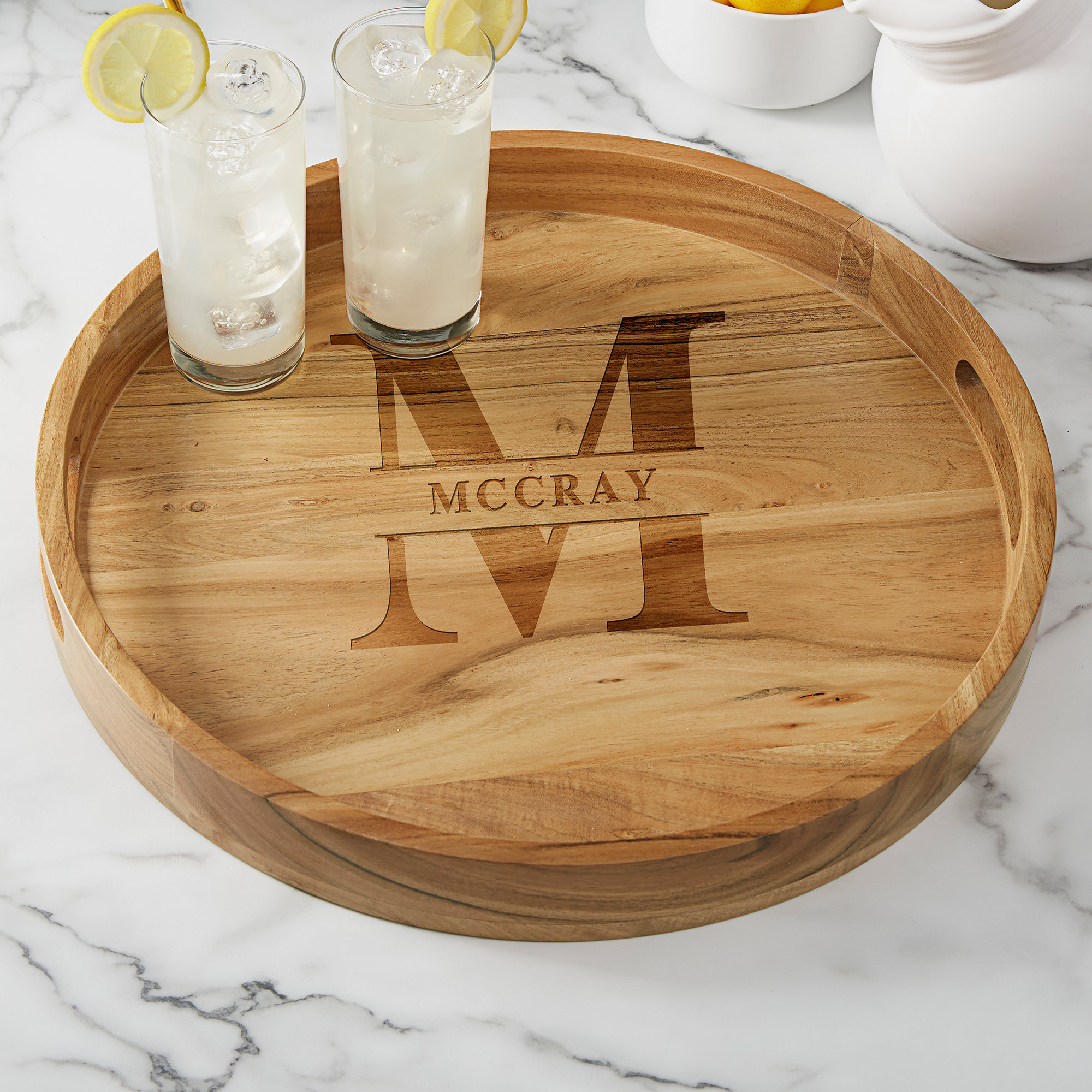 Personalization Mall Lavish Wood Round Serving Tray - Wayfair Canada