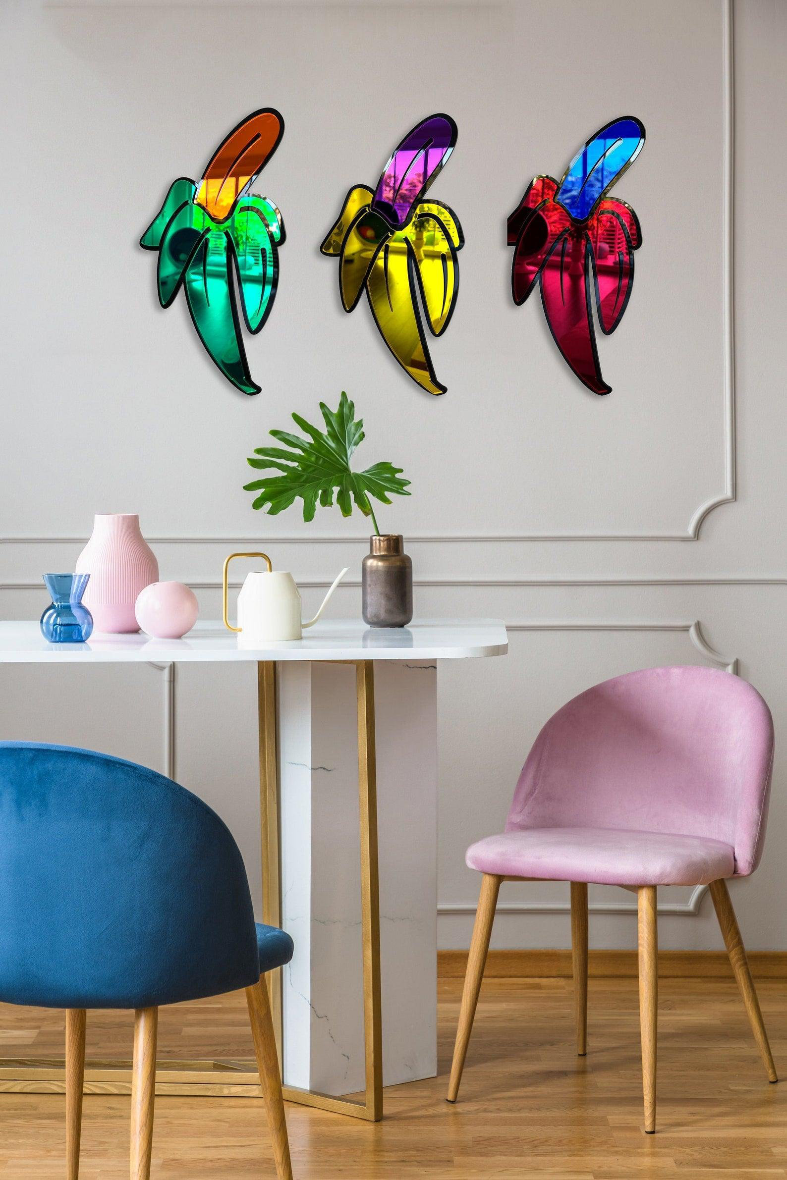 UniQstiQ Pop Art Bananas Set of 3 - Large Mirrored Acrylic Wall Decor ...