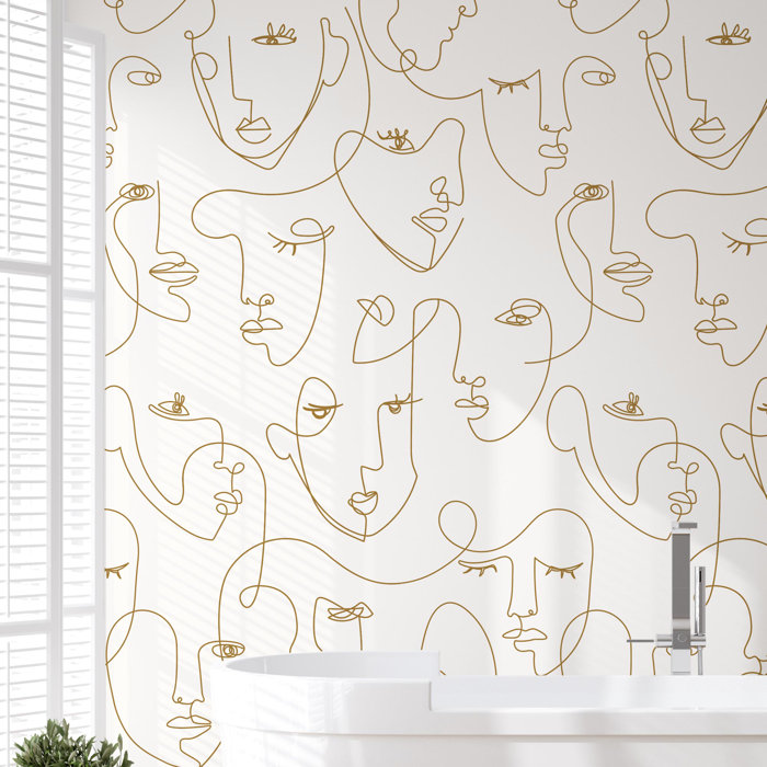 Ivy Bronx Farrwood Minimalist Face Line Art Textured Wall Mural | Wayfair