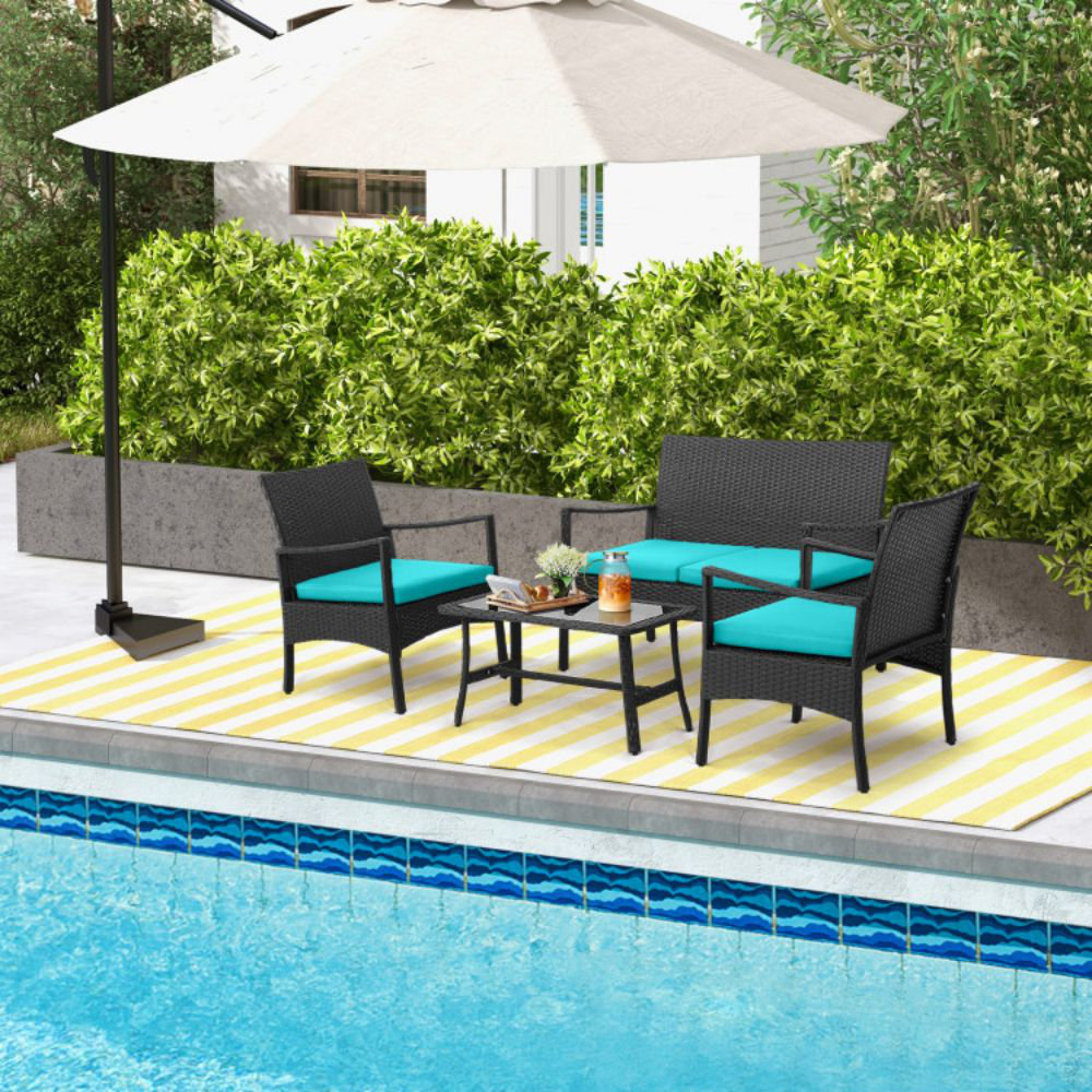 Winston Porter 4 Pieces Rattan Conversation Set With Tempered Glass ...