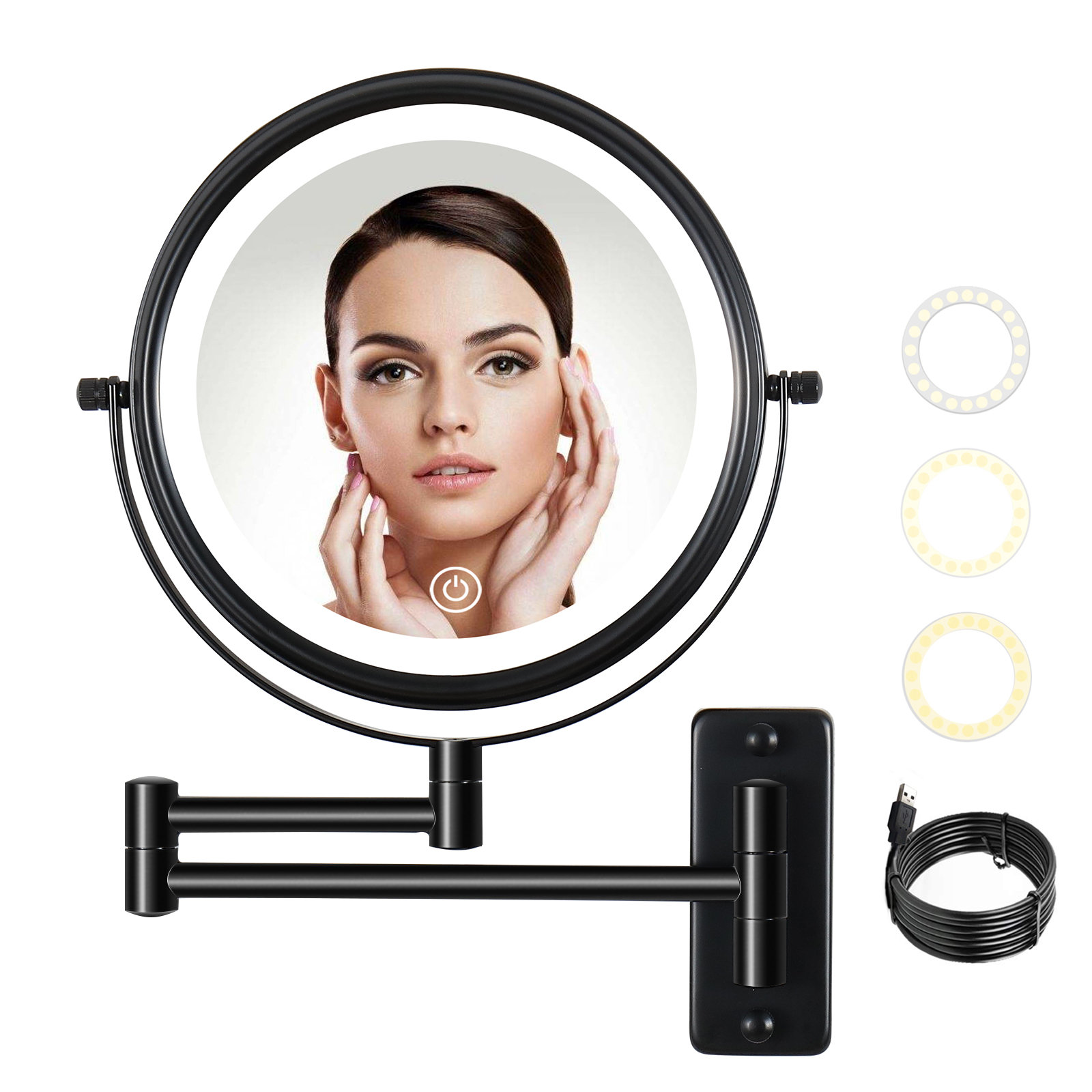 Orren Ellis Wall Mounted Lighted Makeup Vanity Mirror 8 Inch Double ...