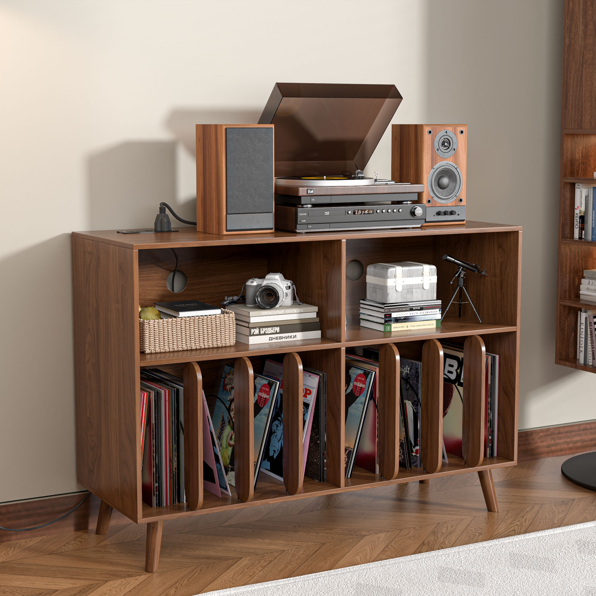 George Oliver Record Player Stand, Turntables Stand With Power Outlet ...