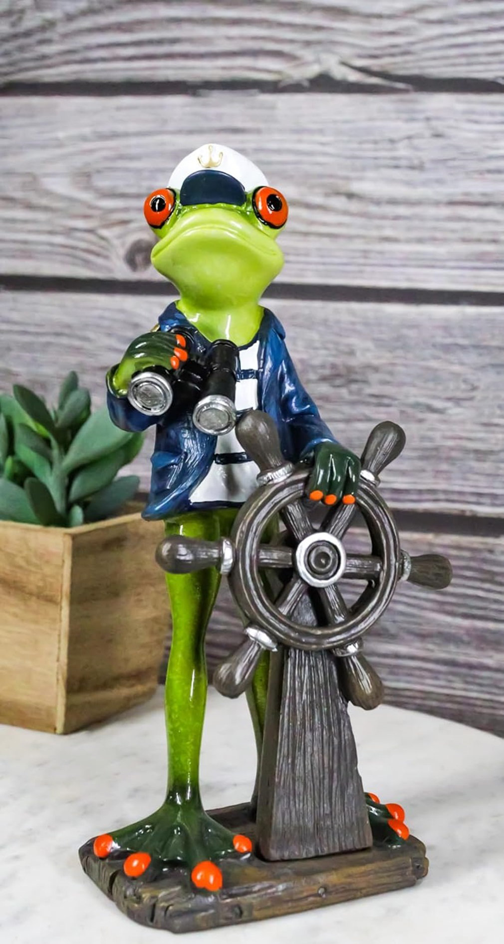 Breakwater Bay Marine Bon Voyage Sailor Captain Frog Holding Wheel Helm ...