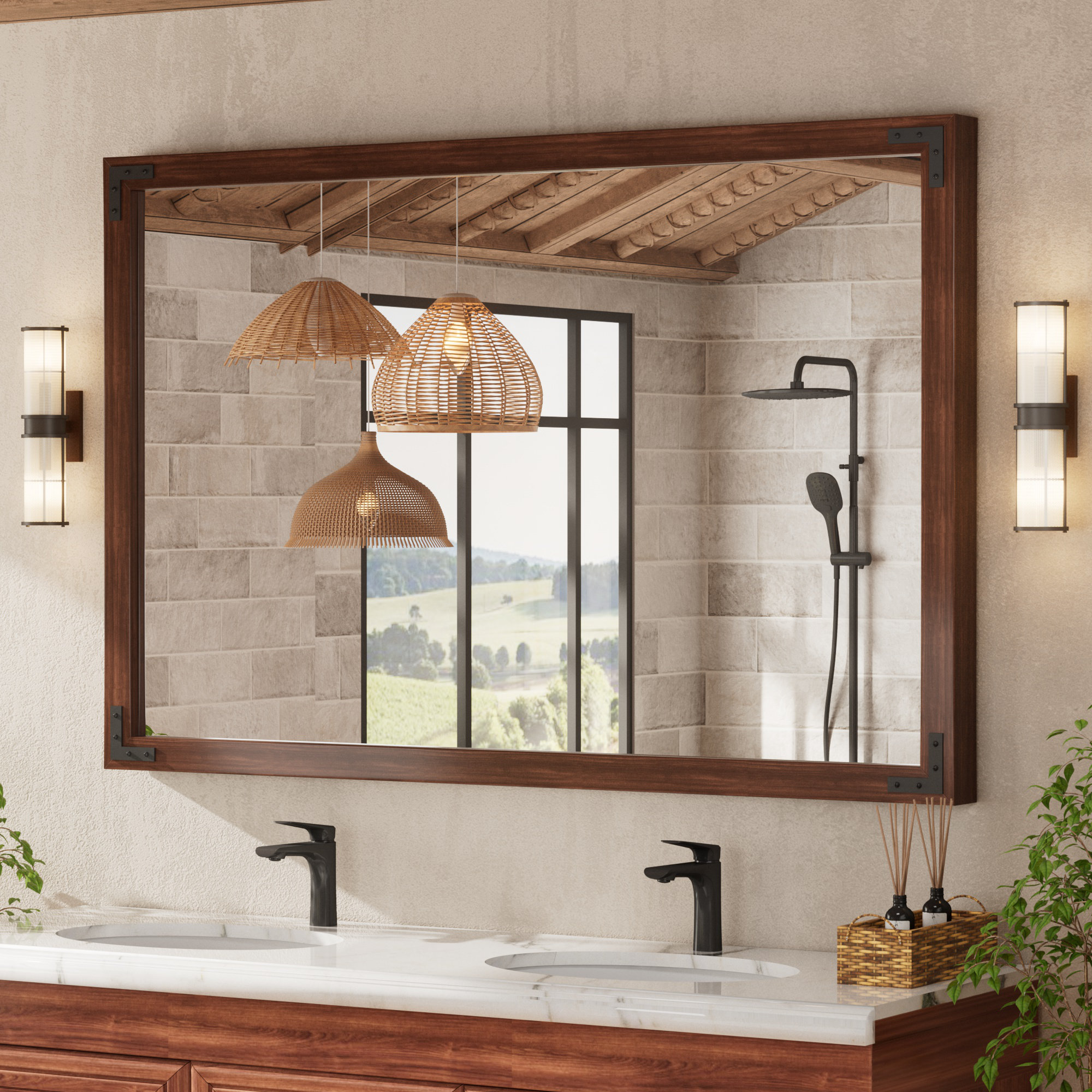 Loon Peak Gwenneth Solid Wood Frame Rectangle Waterproof Vanity Mirror ...