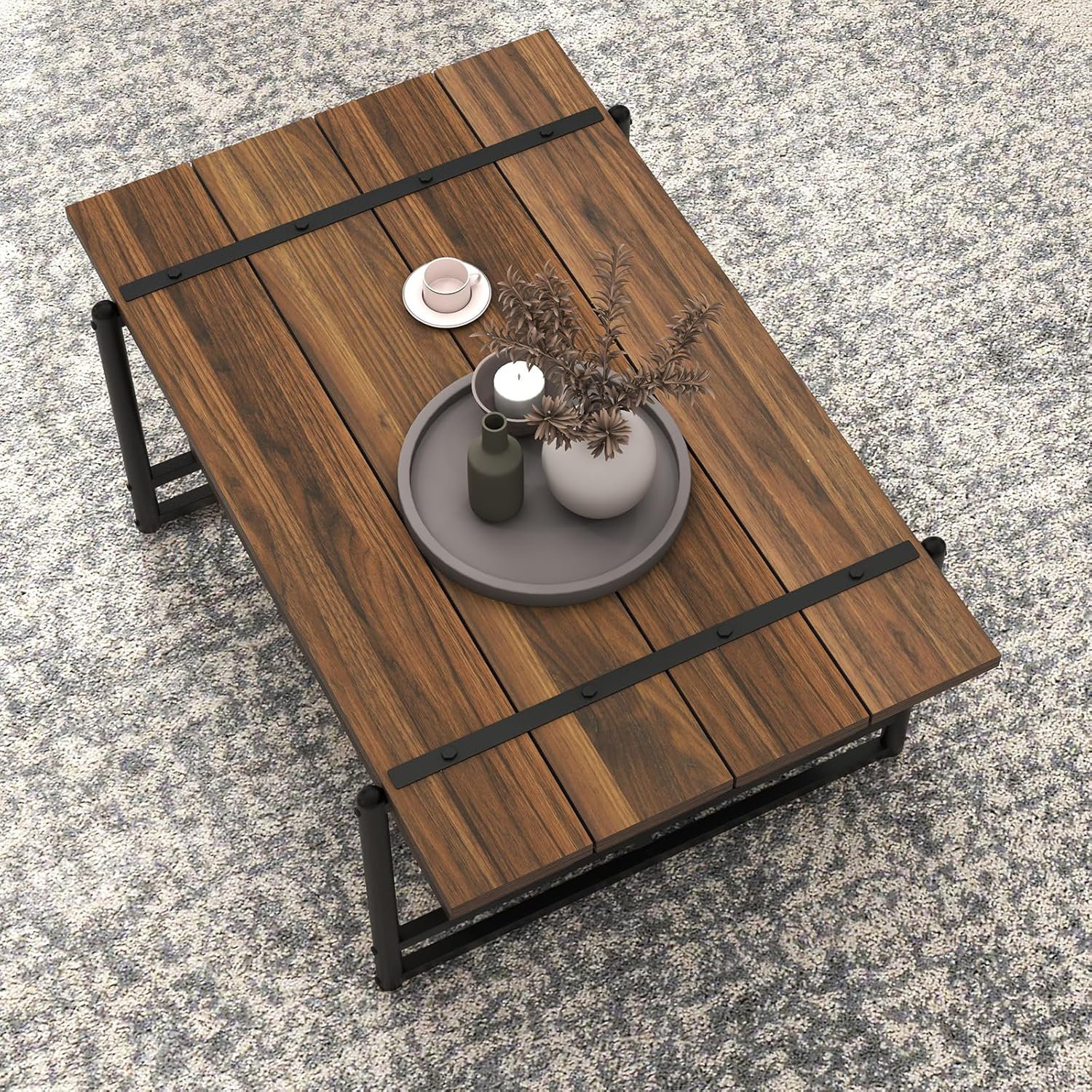 17 Stories 2-Tier Farmhouse 41'' Large Wood Coffee Table with Shelf ...