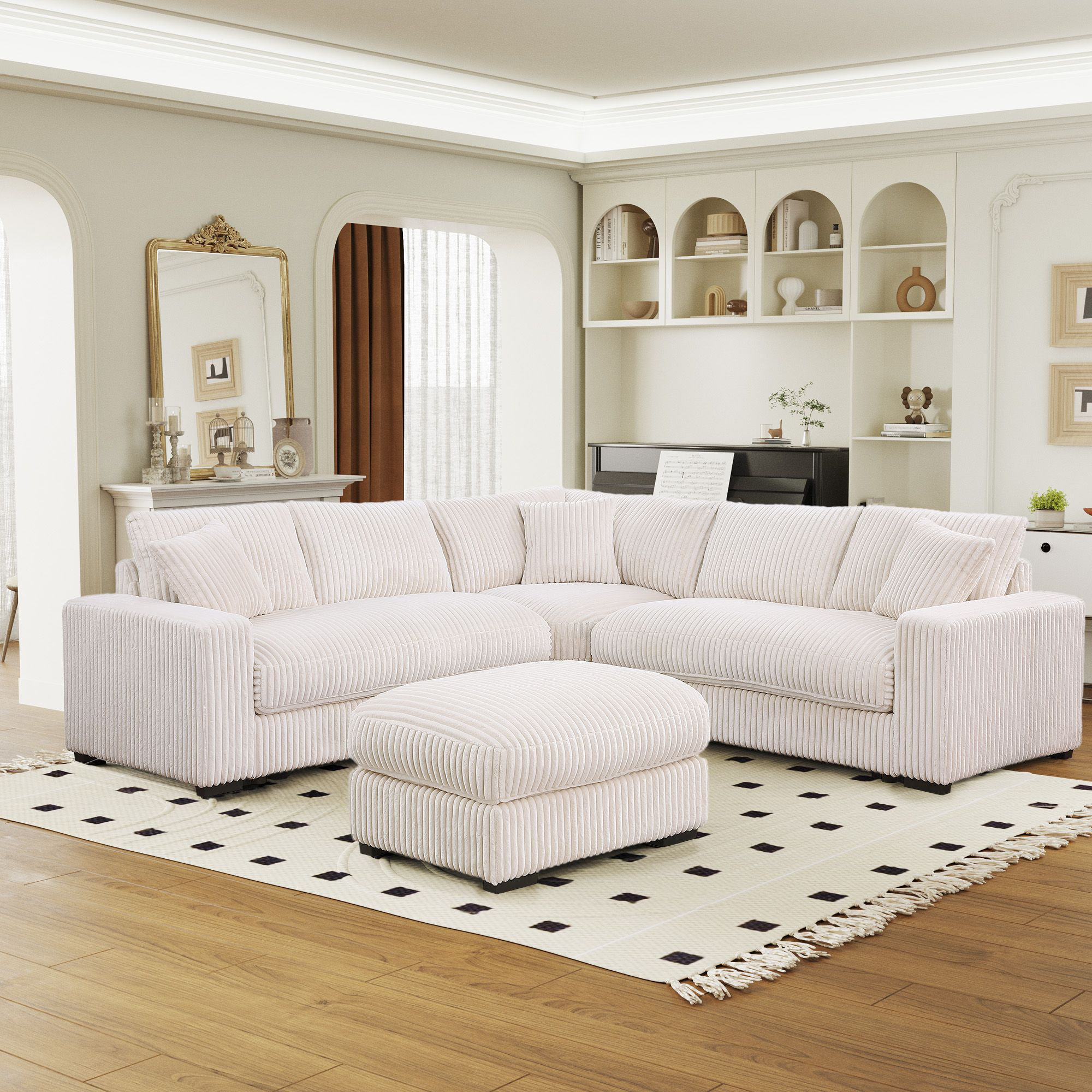 Mercer41 Oversized Corner Sectional Sofa With Ottoman, Corduroy Cloud ...