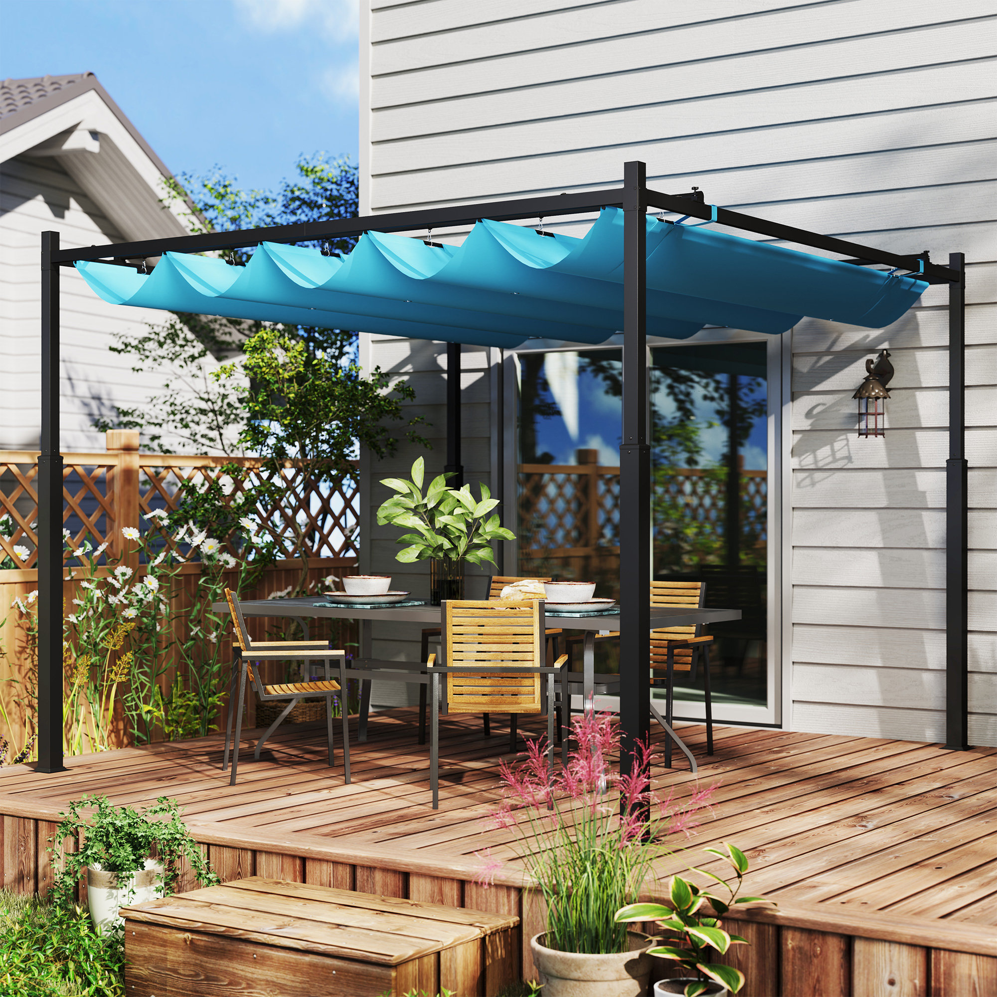 Outsunny 10' X 10' Retractable Pergola Canopy With Magnetic Fixture ...