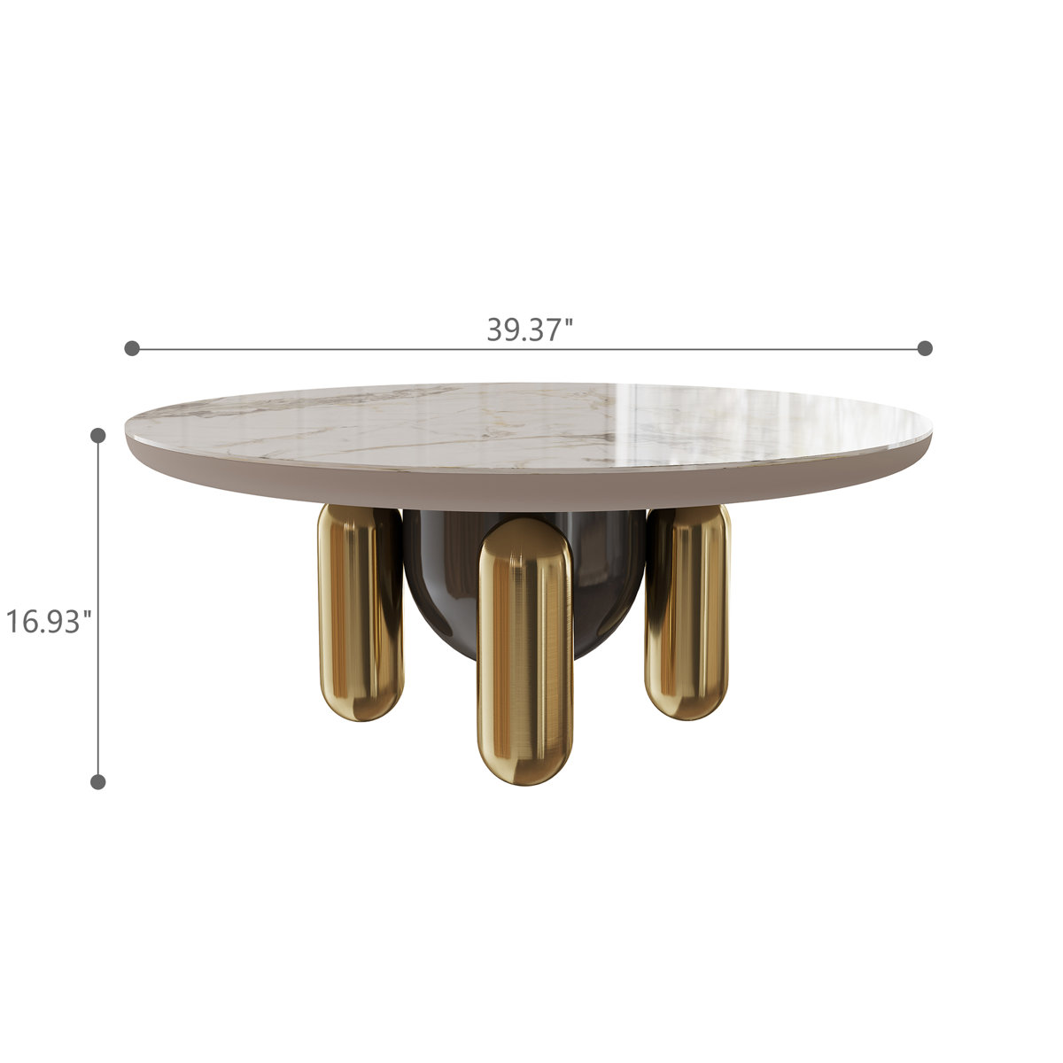 Everly Quinn 39" Round Metal and Stone Coffee Table with Hemisphere ...