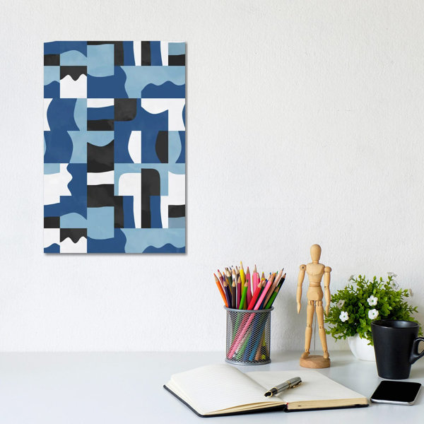 George Oliver Organic Cubes And Shapes Blue Black - Wrapped Canvas ...