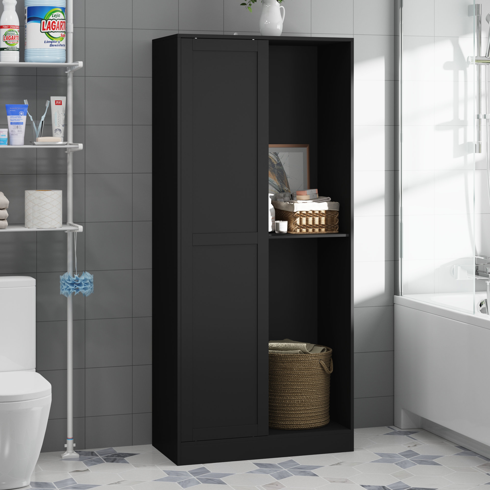 Red Barrel Studio® Wooden Bathroom Storage Cabinet With Sliding Door ...