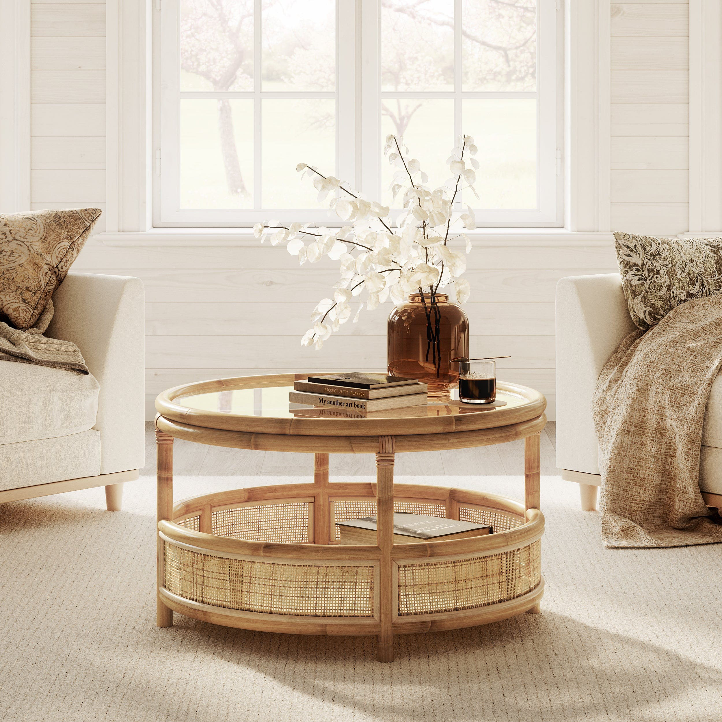 Bayou Breeze Grace Round Coffee Table with Storage, Lightweight Pre ...