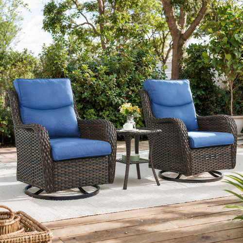 Hummuh Simle 2 - Person Outdoor Seating Group PE Wicker Swivel Glider ...