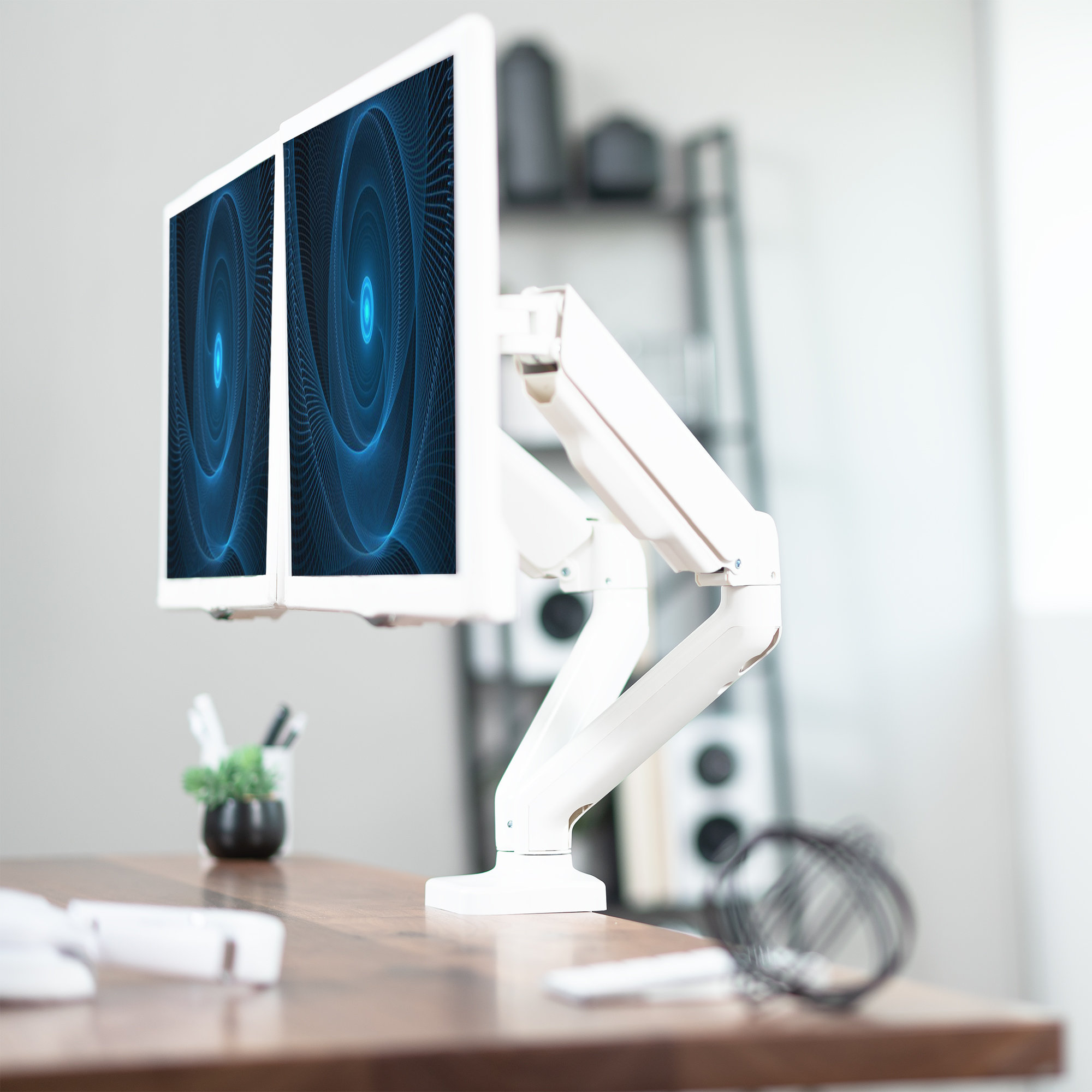 VIVO White Dual Monitor Mechanical Spring Desk Mount | Fits Screens up ...