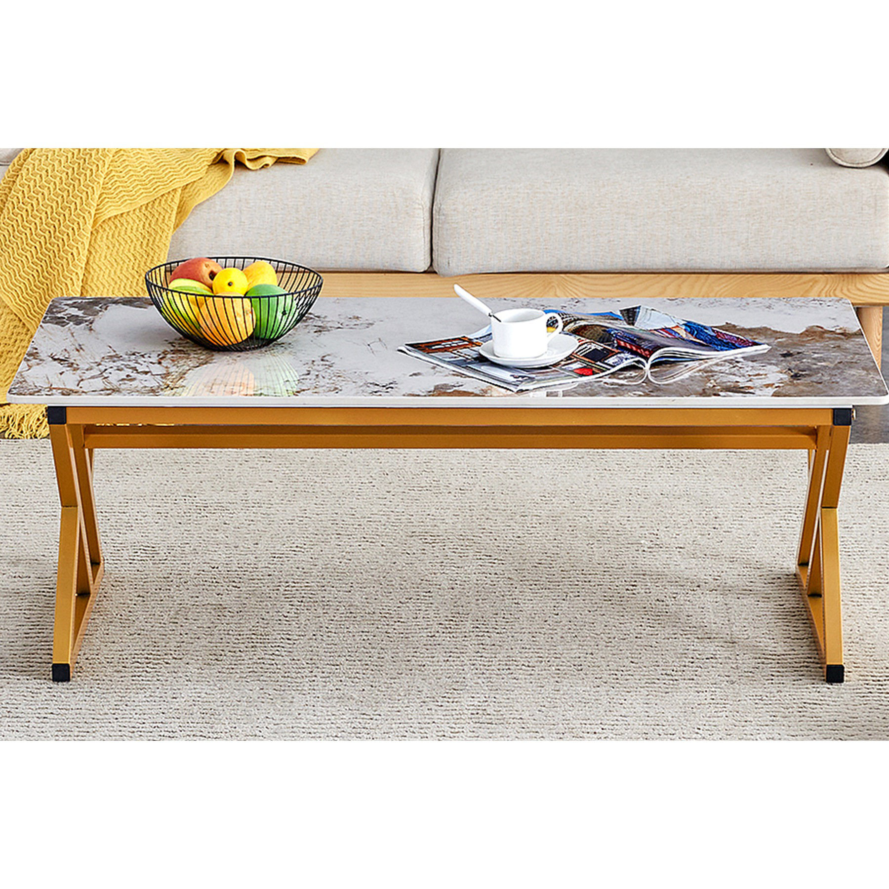 Ebern Designs A Coffee Table Made Of Rock Slab Material, With A Smooth ...