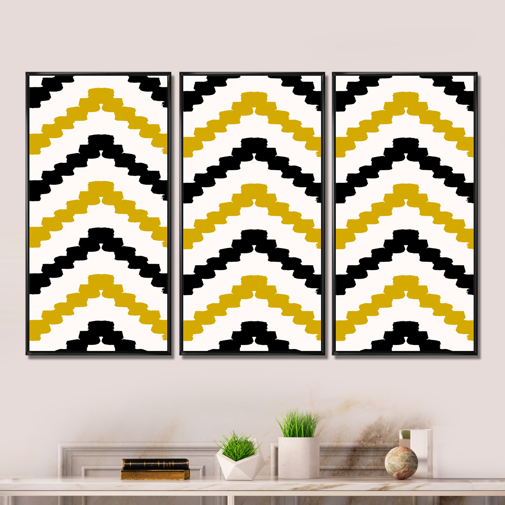 George Oliver Black And Yellow Chevron - Modern Framed Canvas Wall Art ...