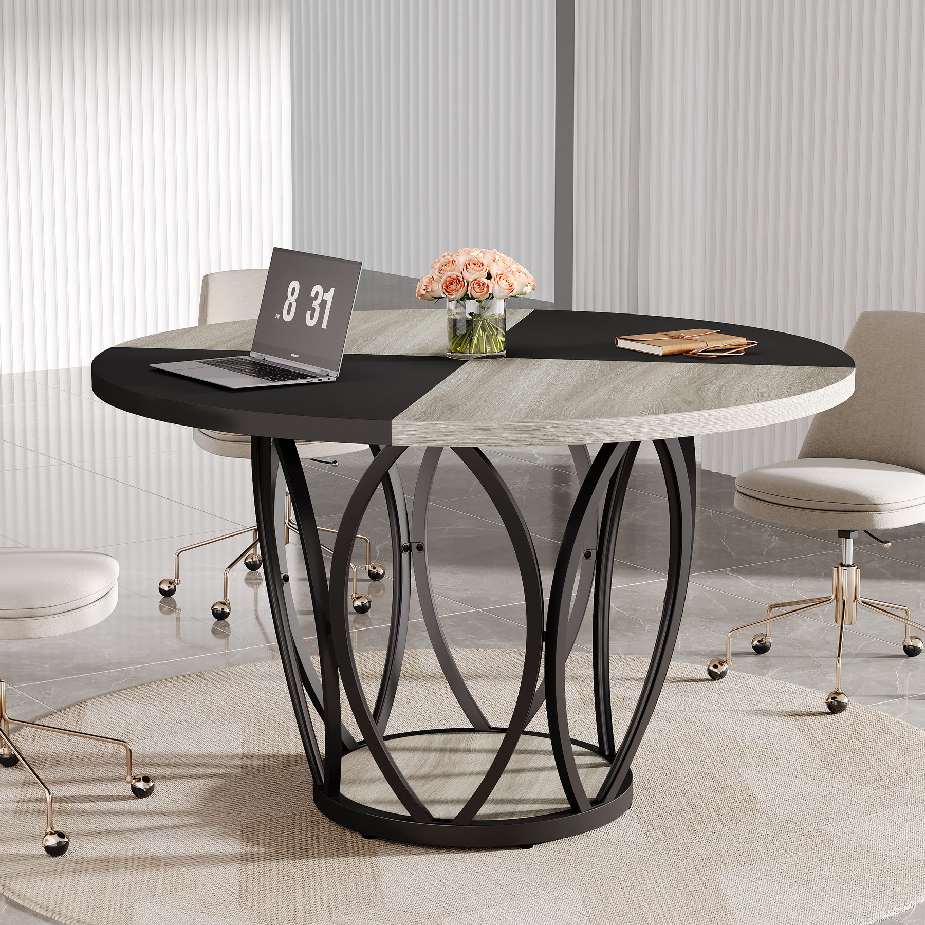 Ebern Designs 47" Round Conference Table For 4-6 People | Wayfair
