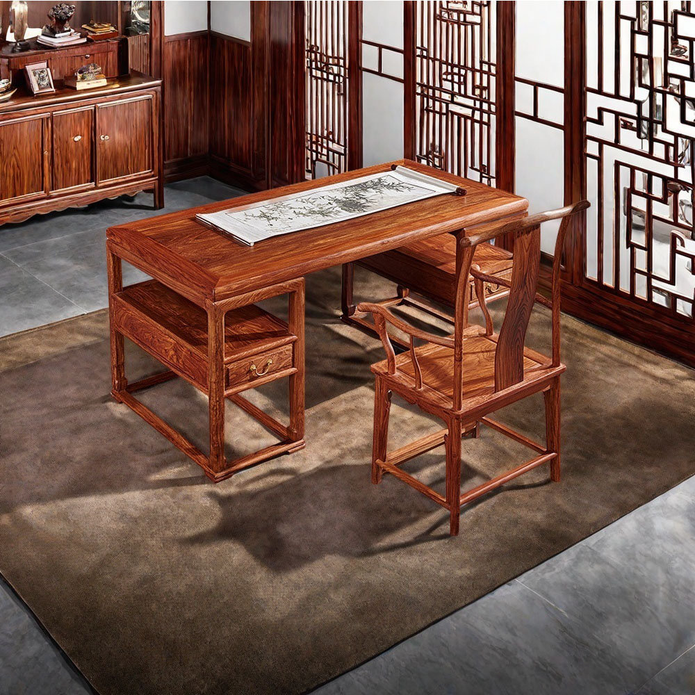 Loon Peak® New Chinese style retro desk and chair set | Wayfair