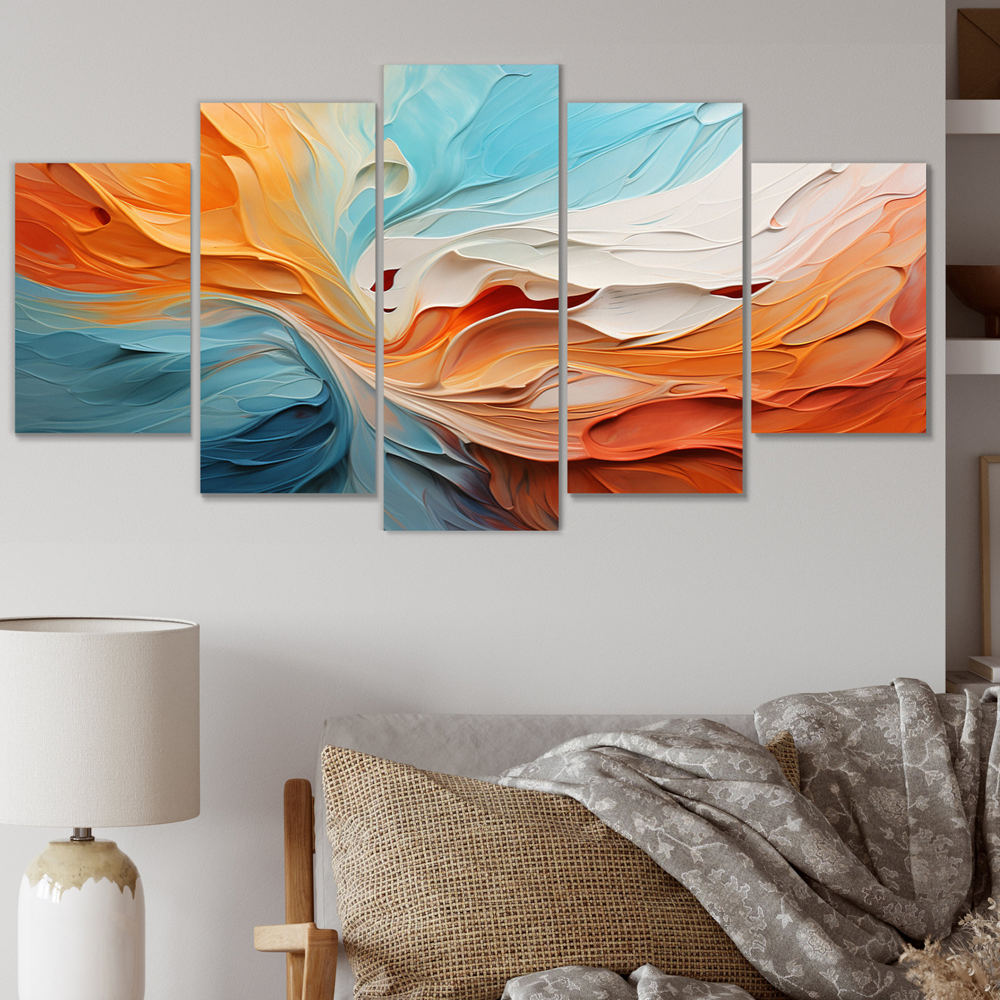 Design Art Teal Orange Bold Abstract Flow Collage I - Abstract Collages ...