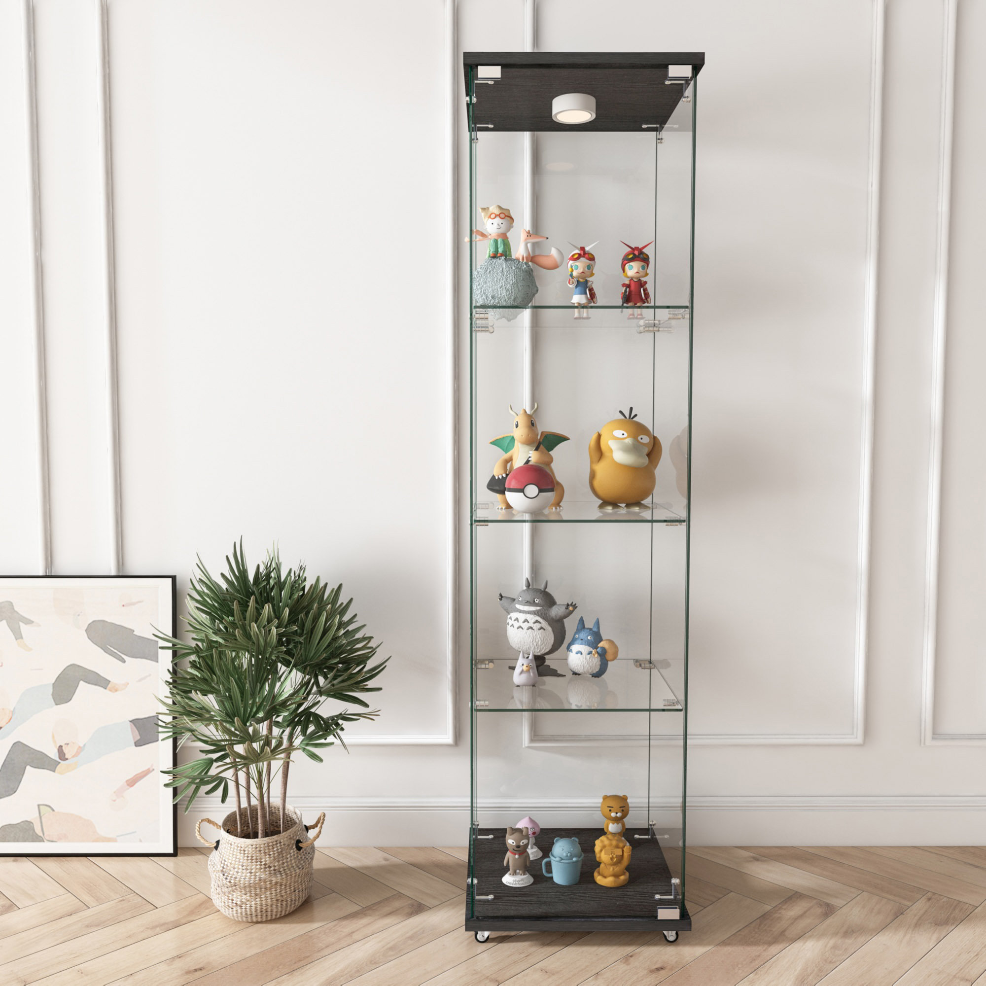 Brayden Studio LED Glass Display Cabinet 4-Shelf With Door And Lock ...