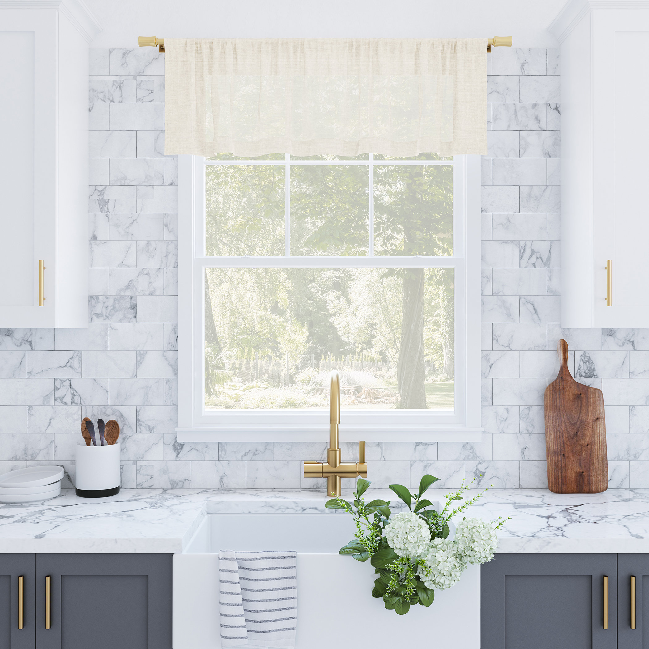 Sand & Stable Akari Slub Texture Stripe Cotton Cafe Curtain Valance ...