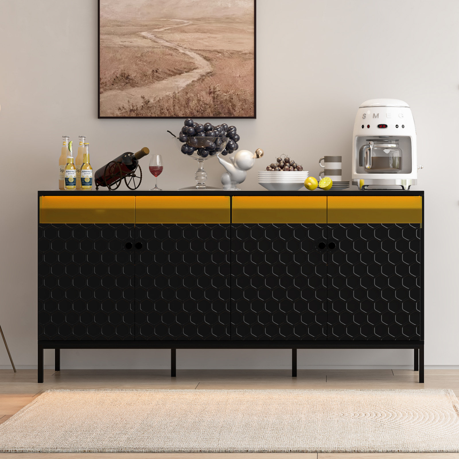 Wrought Studio™ Sideboard Buffet Cabinet With LED And Charging Station ...