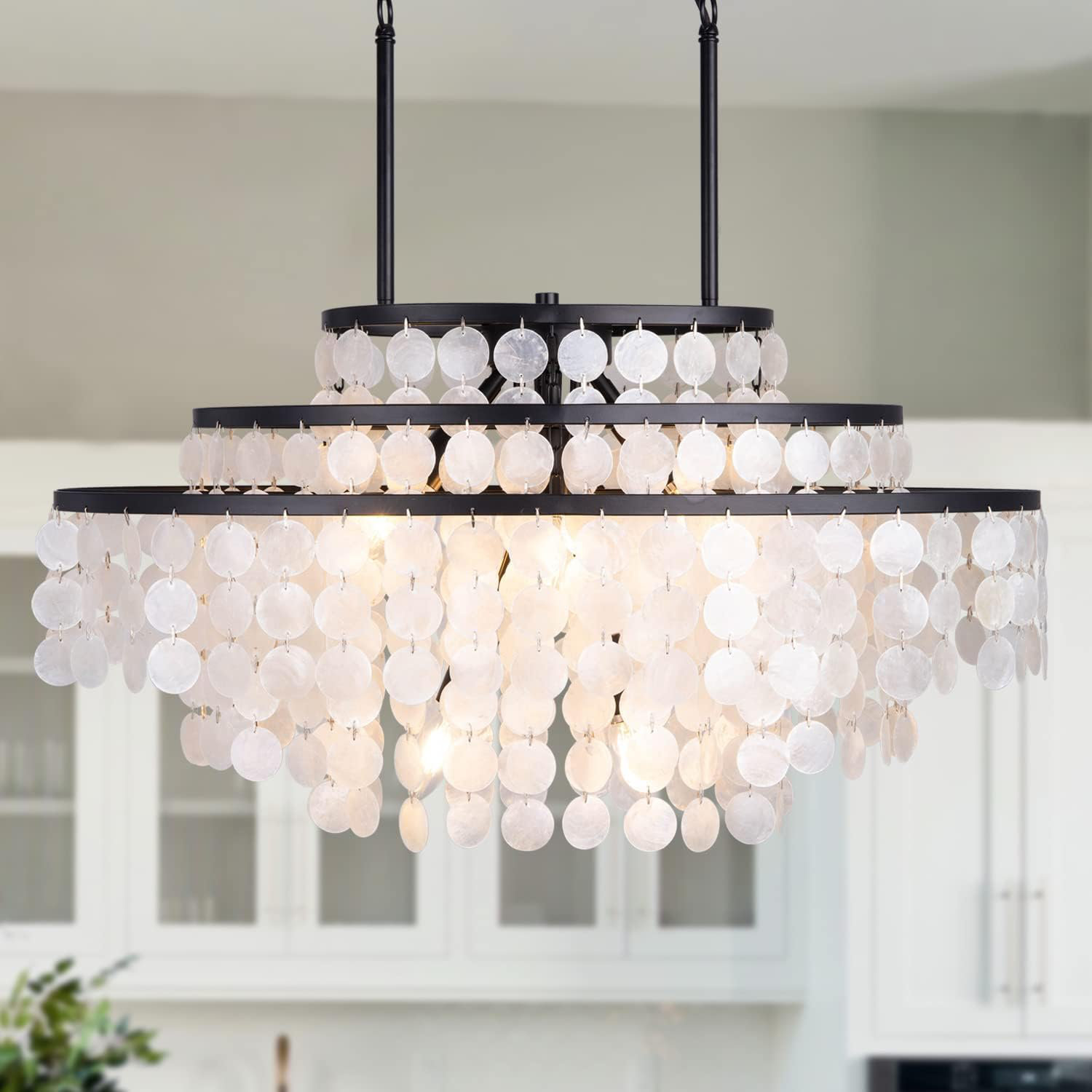 Rosecliff Heights Natural Capiz Shell Chandelier, 30.3" Oval Coastal ...