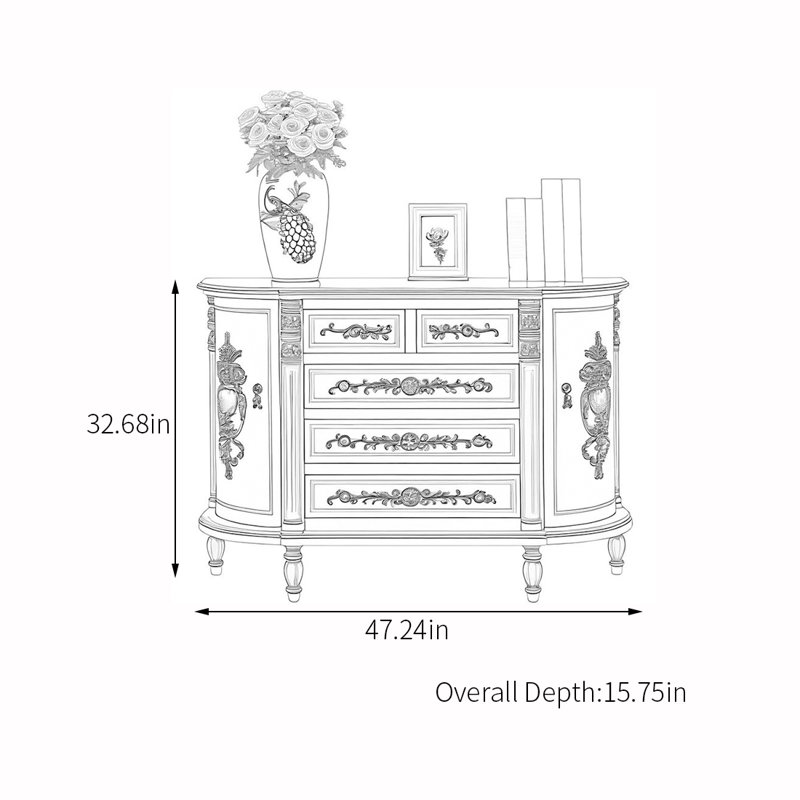 Ruthber Solutions European style half-circle painted accent cabinet ...