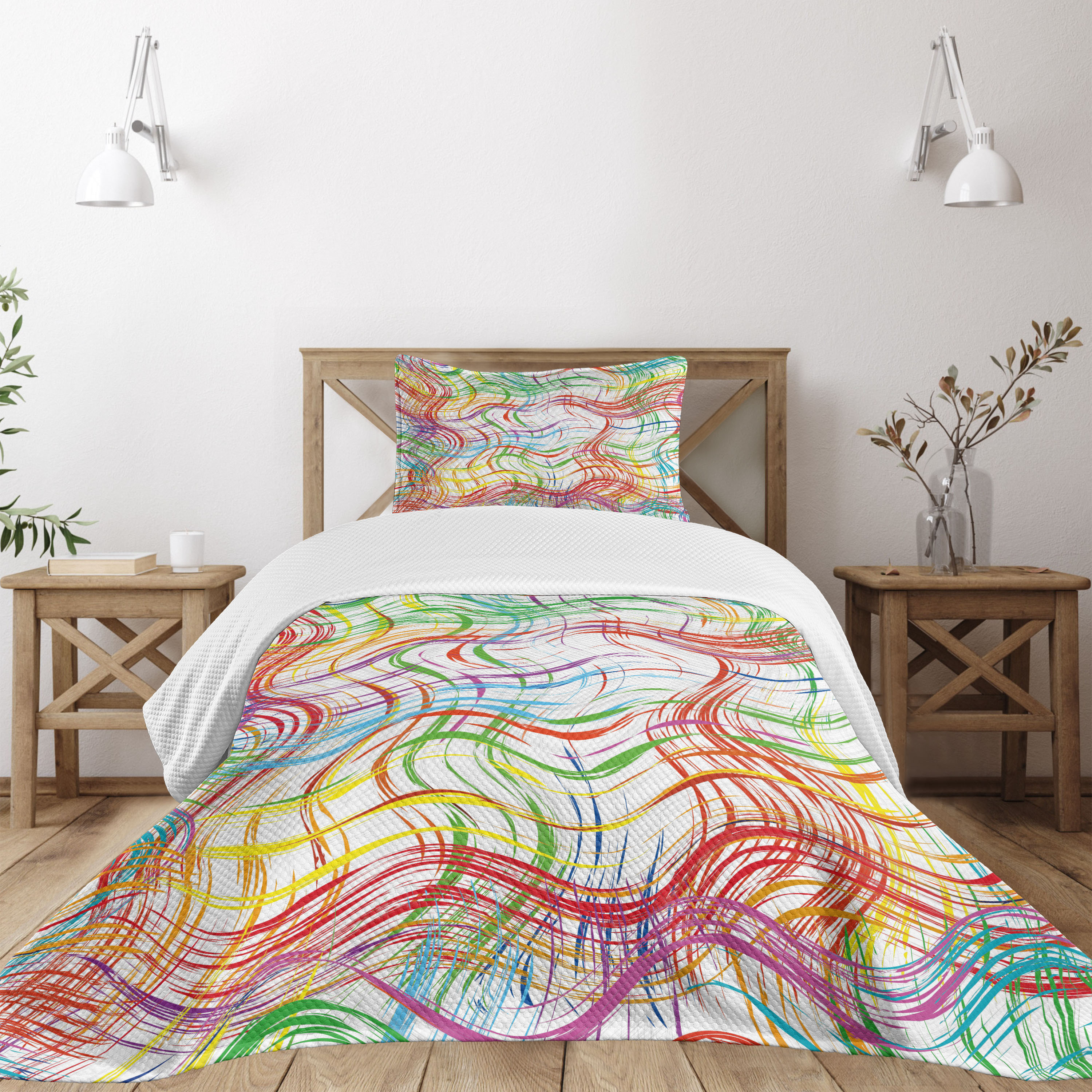 Ambesonne Grunge Bedspread Set Wavy Colorful Stripes Multicolor | Wayfair