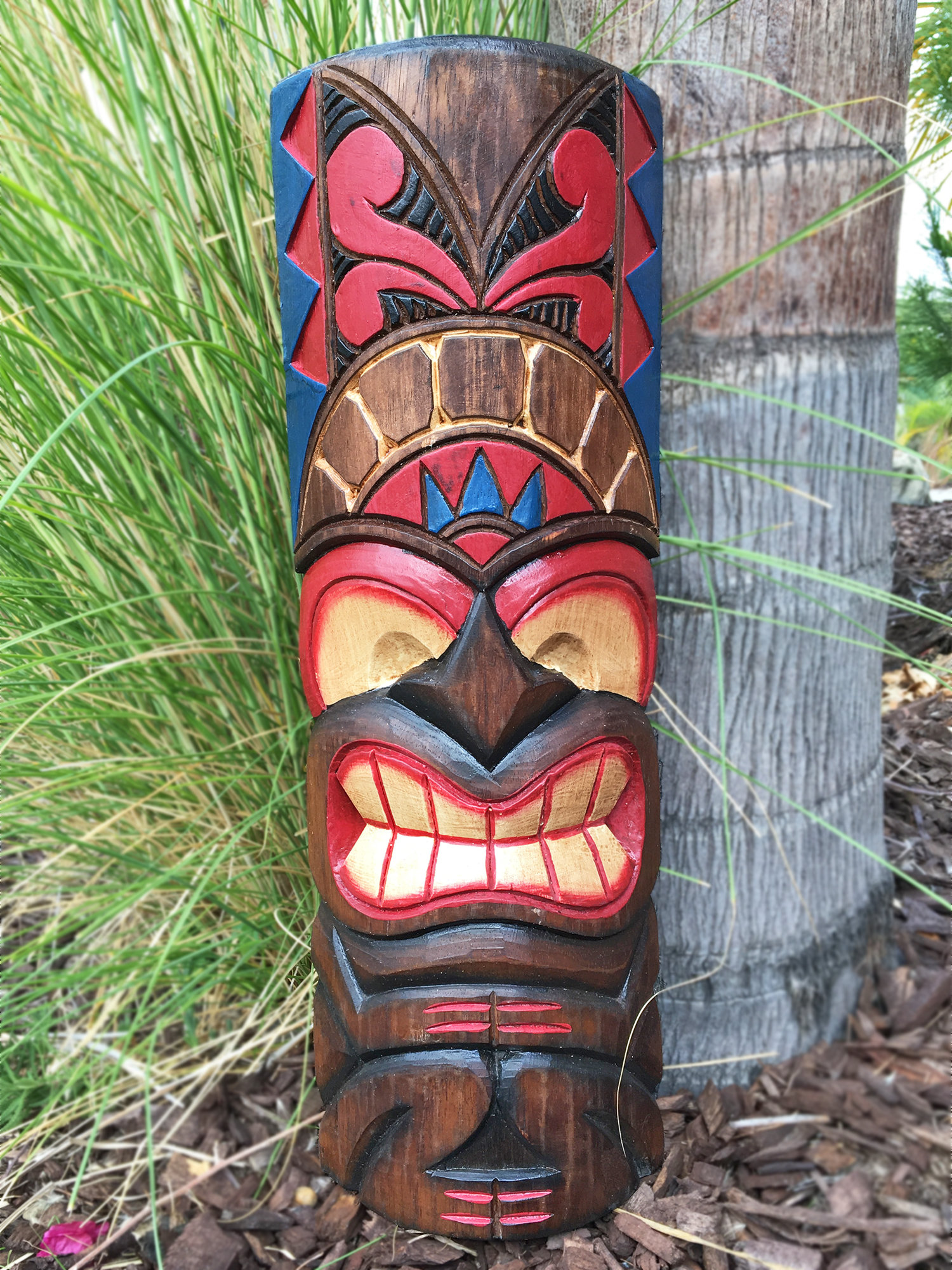 Backyard X-Scapes 20" H Tiki Mask Love Hand-Carved Tropical Wood Wall ...
