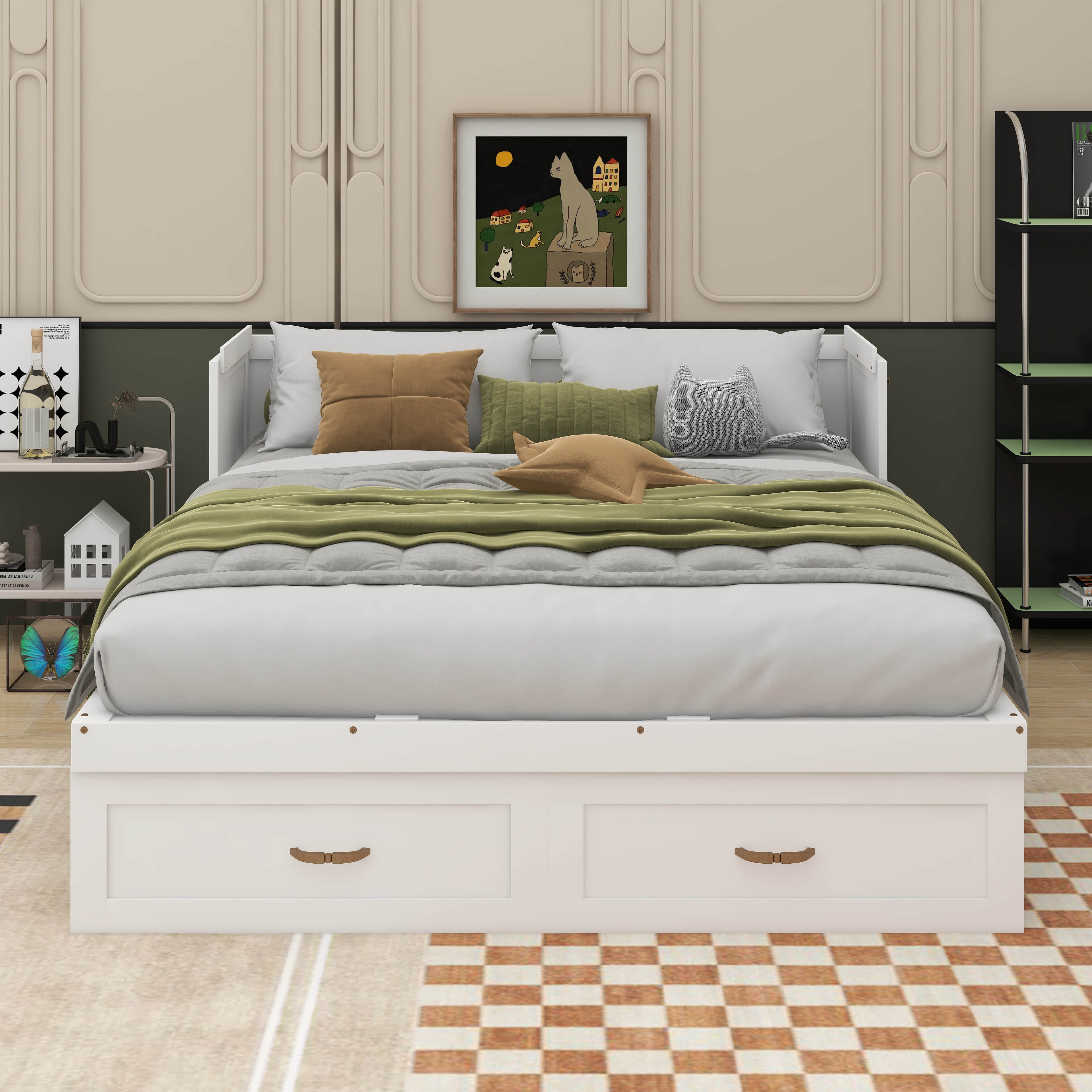 Red Barrel Studio® Queen Size Murphy Bed With Large Drawers And Metal ...