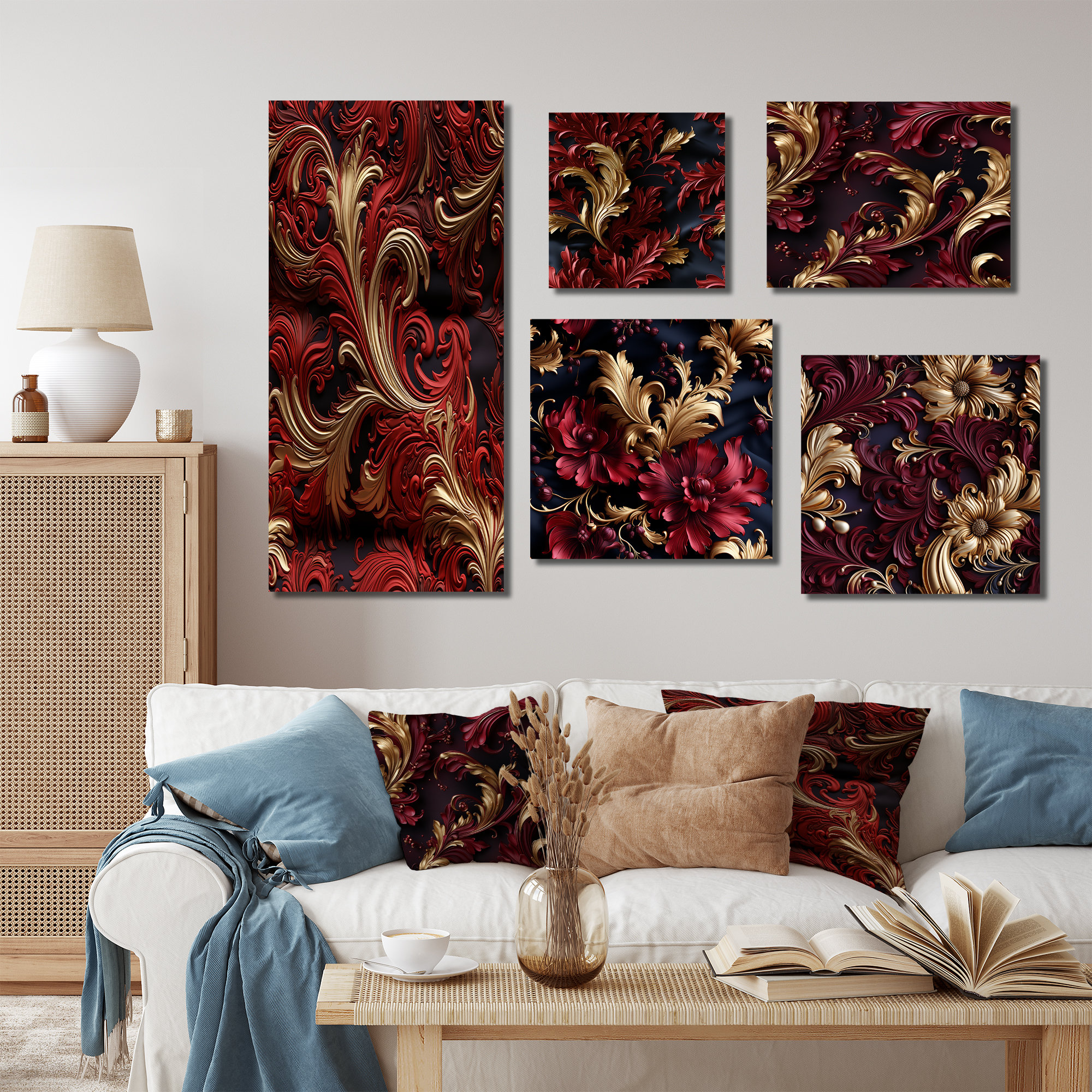Design Art Opulent Baroque Scrolls Victorian Pattern - Damask Wall Art ...