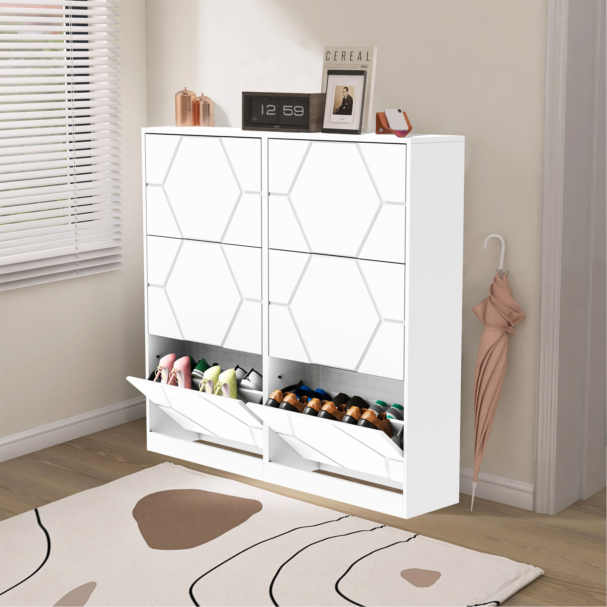 Latitude Run® Stylish Shoe Storage Cabinet With Carved Panels And ...