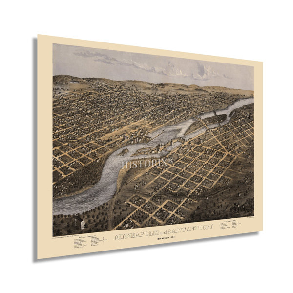 Williston Forge 1867 Minneapolis & St Anthony Minnesota Map On Paper ...