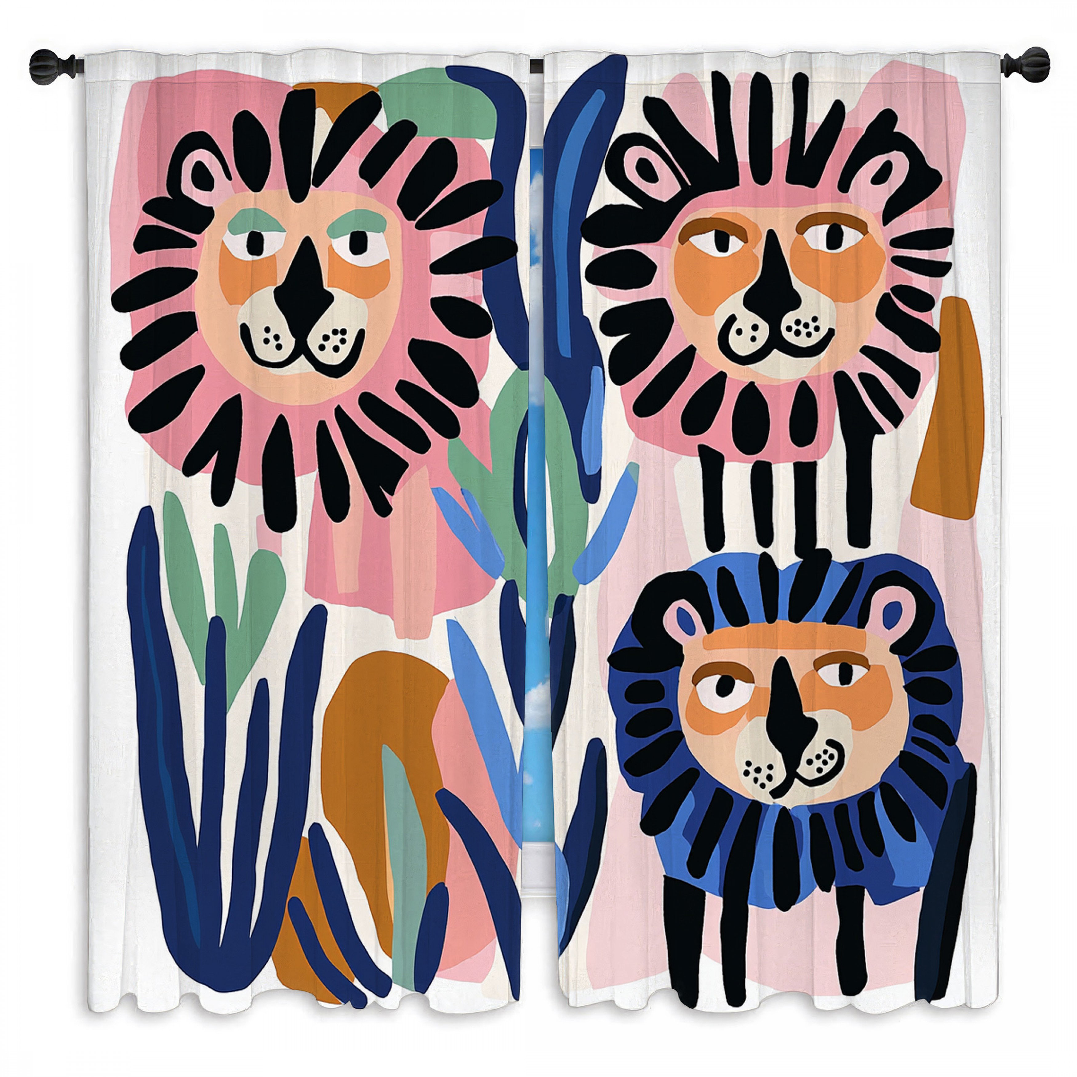 Dakota Fields Cartoon Lions Window Curtains Children Bohemian Drapes ...