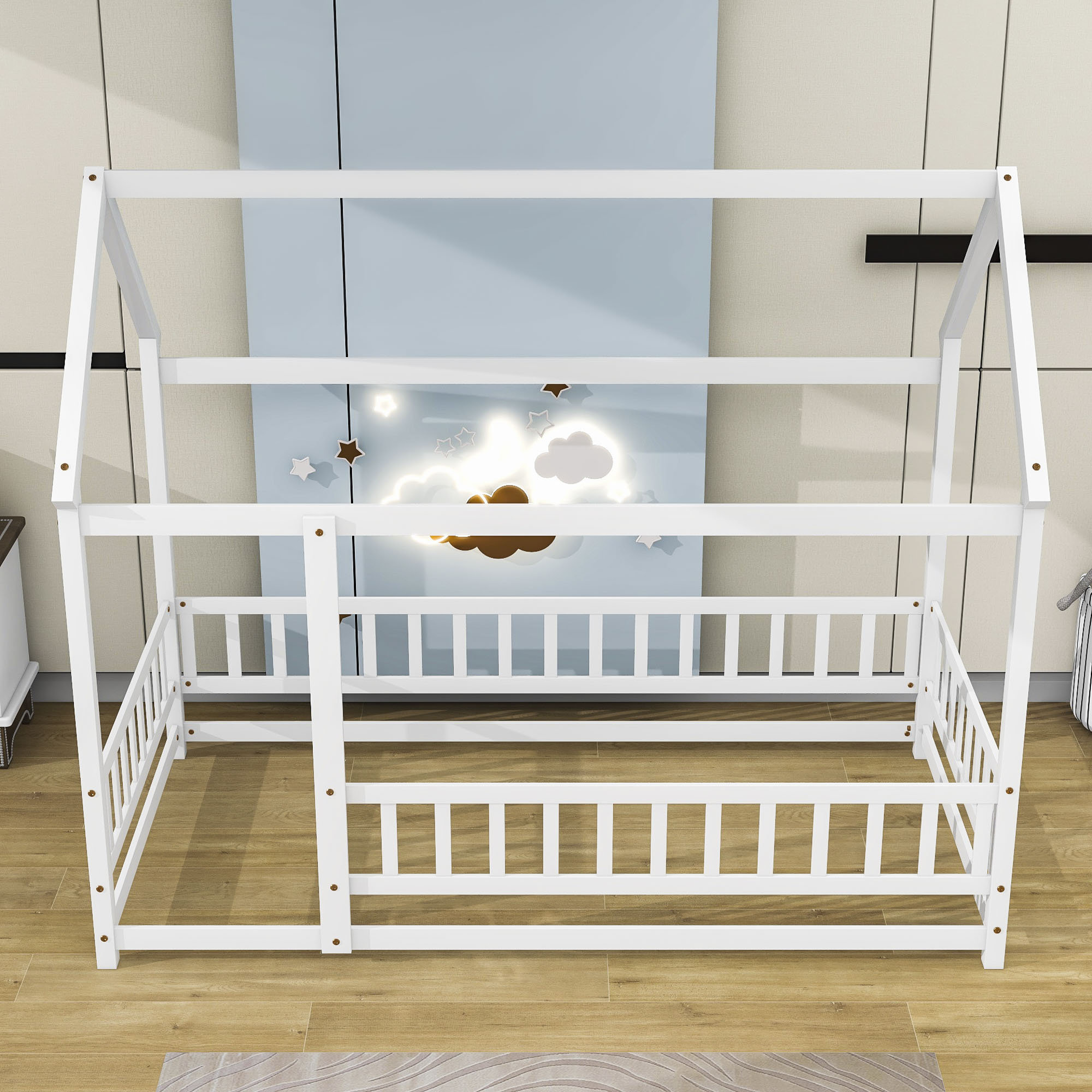 Harper Orchard Holgate Twin Wooden House Floor Bed with Fence | Wayfair