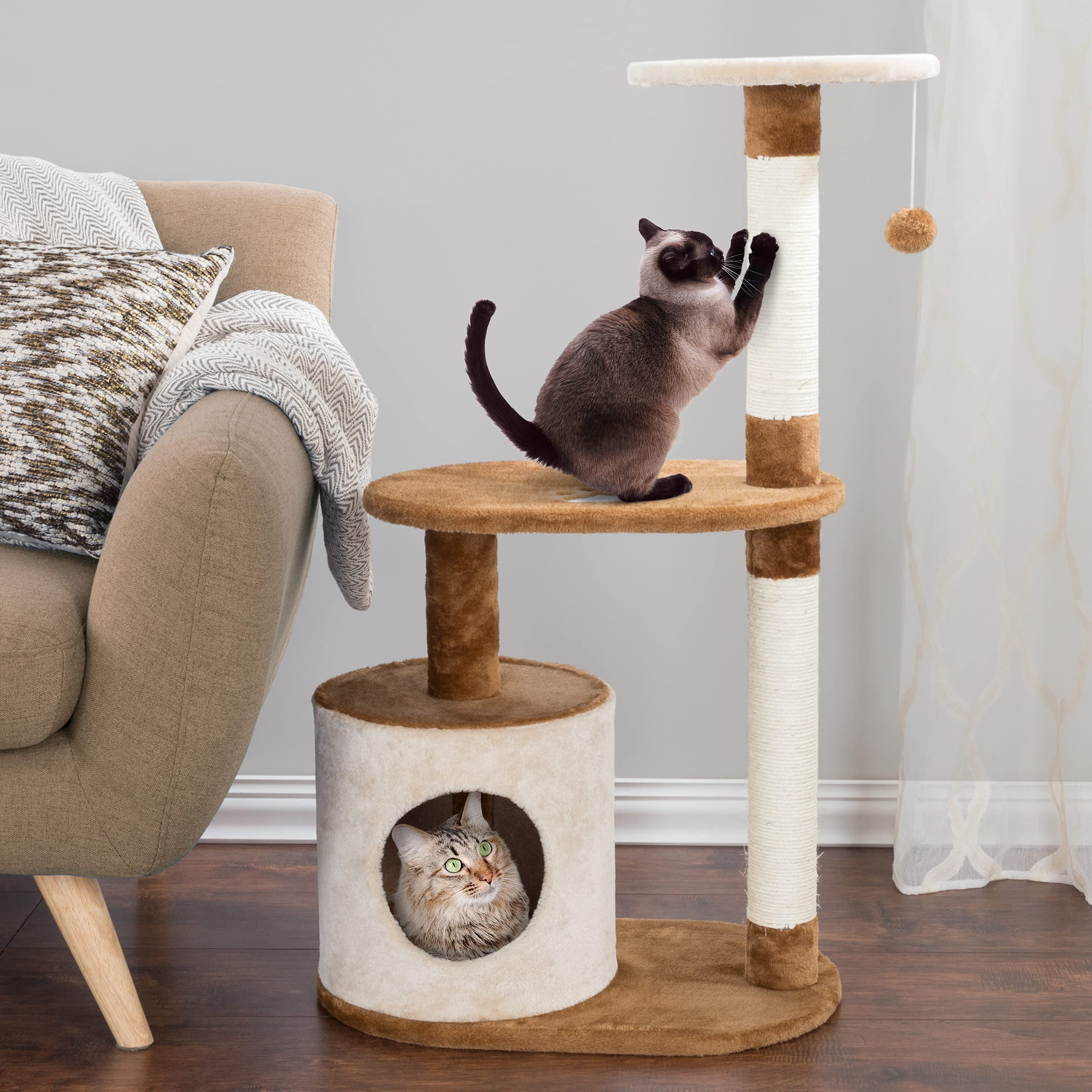 PETMAKER 3-Tier Cat Tree - 2 Napping Perches, Kitten Condo, 2 Sisal ...