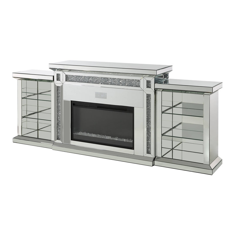 A&J Homes Studio Elegant 81.6'' Wide Electric Fireplace in Mirrored ...