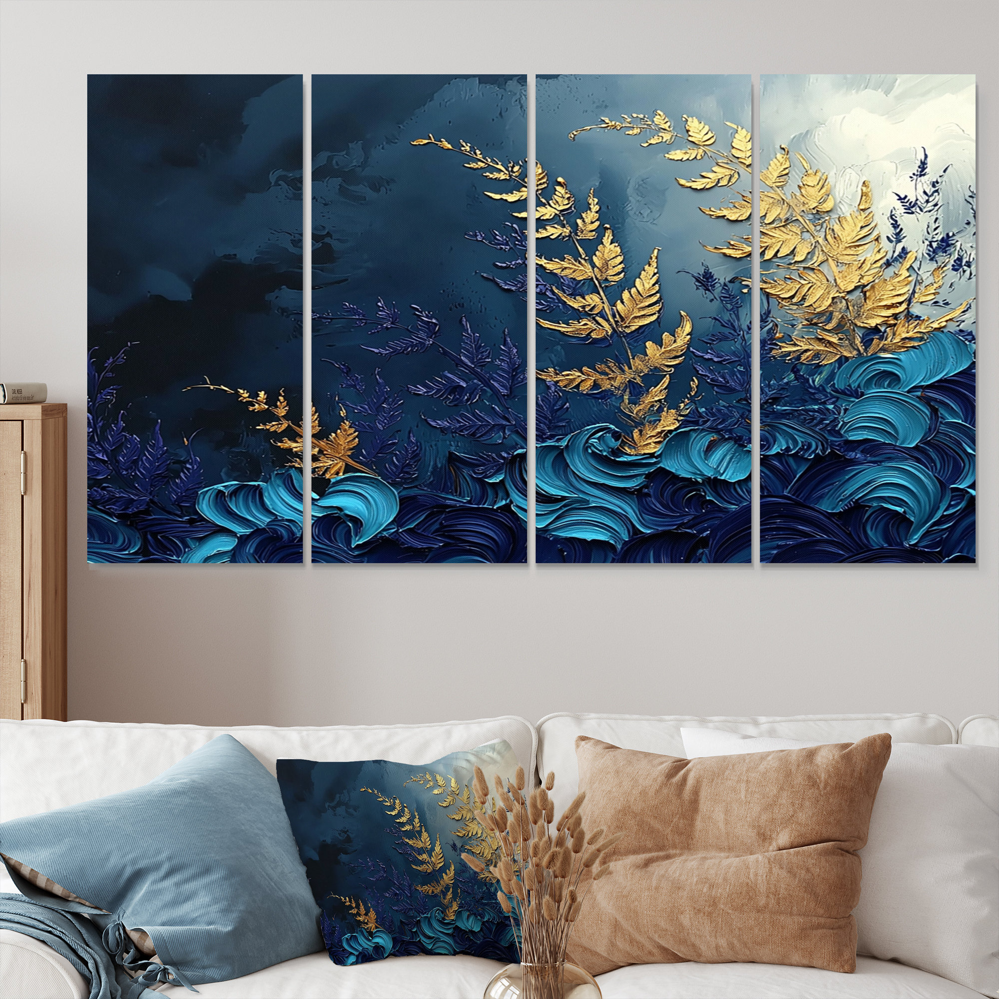 House of Hampton® Gold And Blue Ferns Moonlit Fronds I - Ferns Wall Art ...